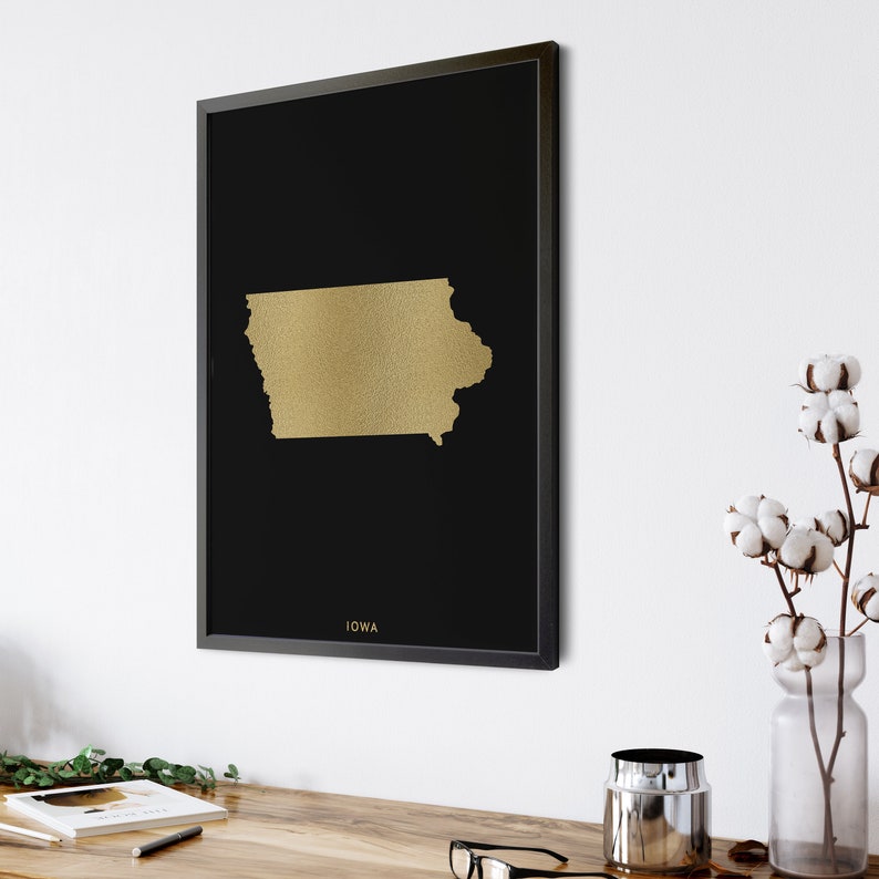 Iowa Map Black Gold Foil Texture Contemporary Modern Map - Etsy