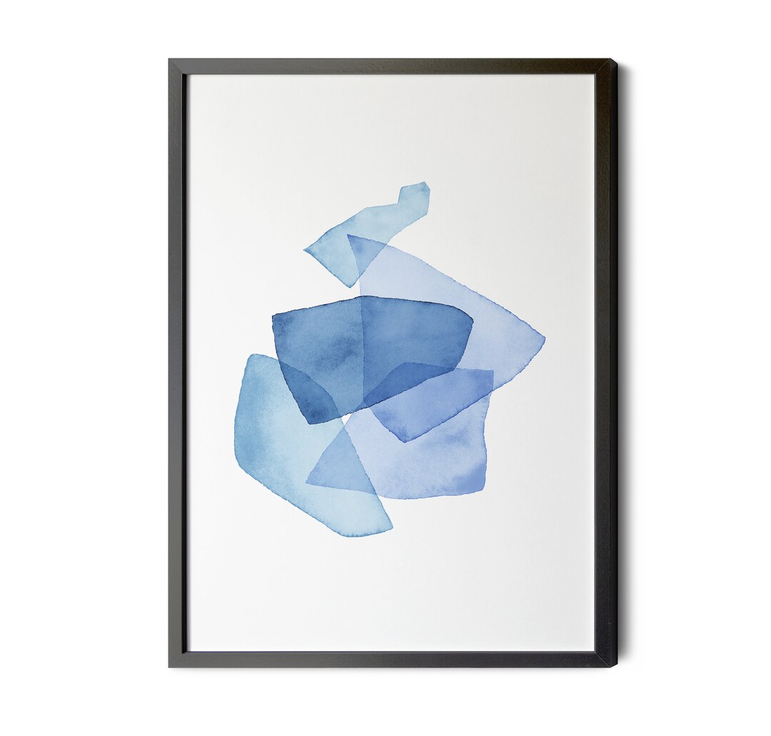 Blue Wall Art, Watercolor Shapes, Abstract Art Print, Modern Art Print ...