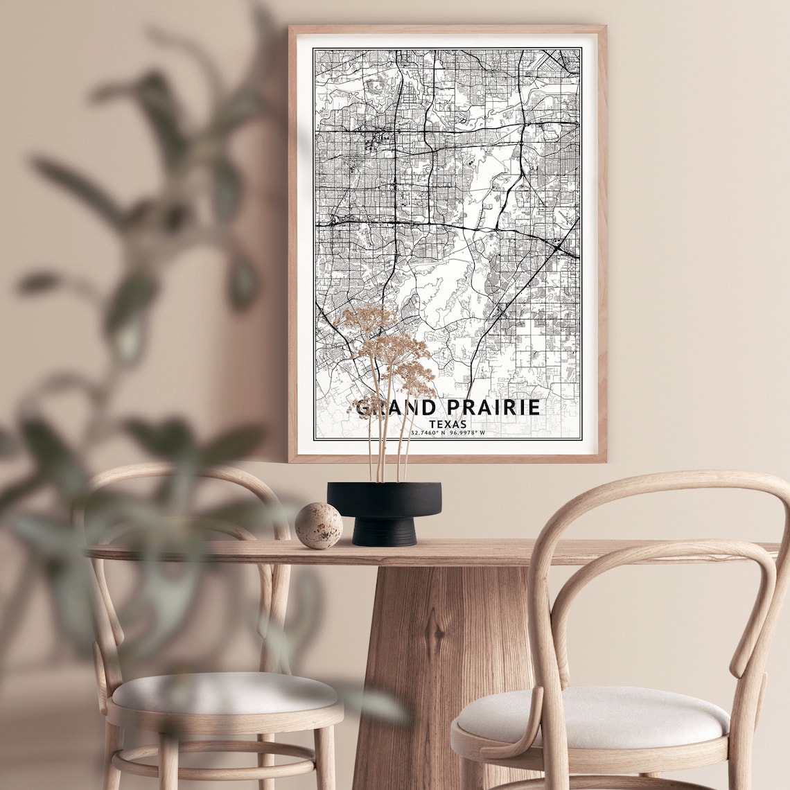 Grand Prairie Texas Map, Black and White, Coordinates, Map of Grand ...