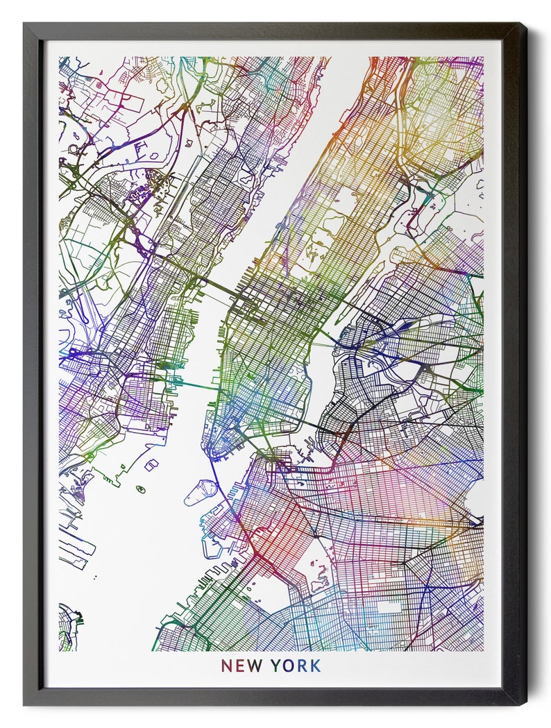New York City Map, Multicolored, Colorful Map Art, Map of New York, New ...