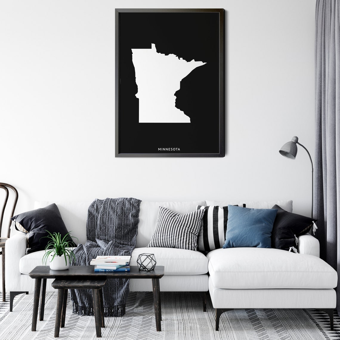 Minnesota Map Black and White Inverted Minimalist - Etsy