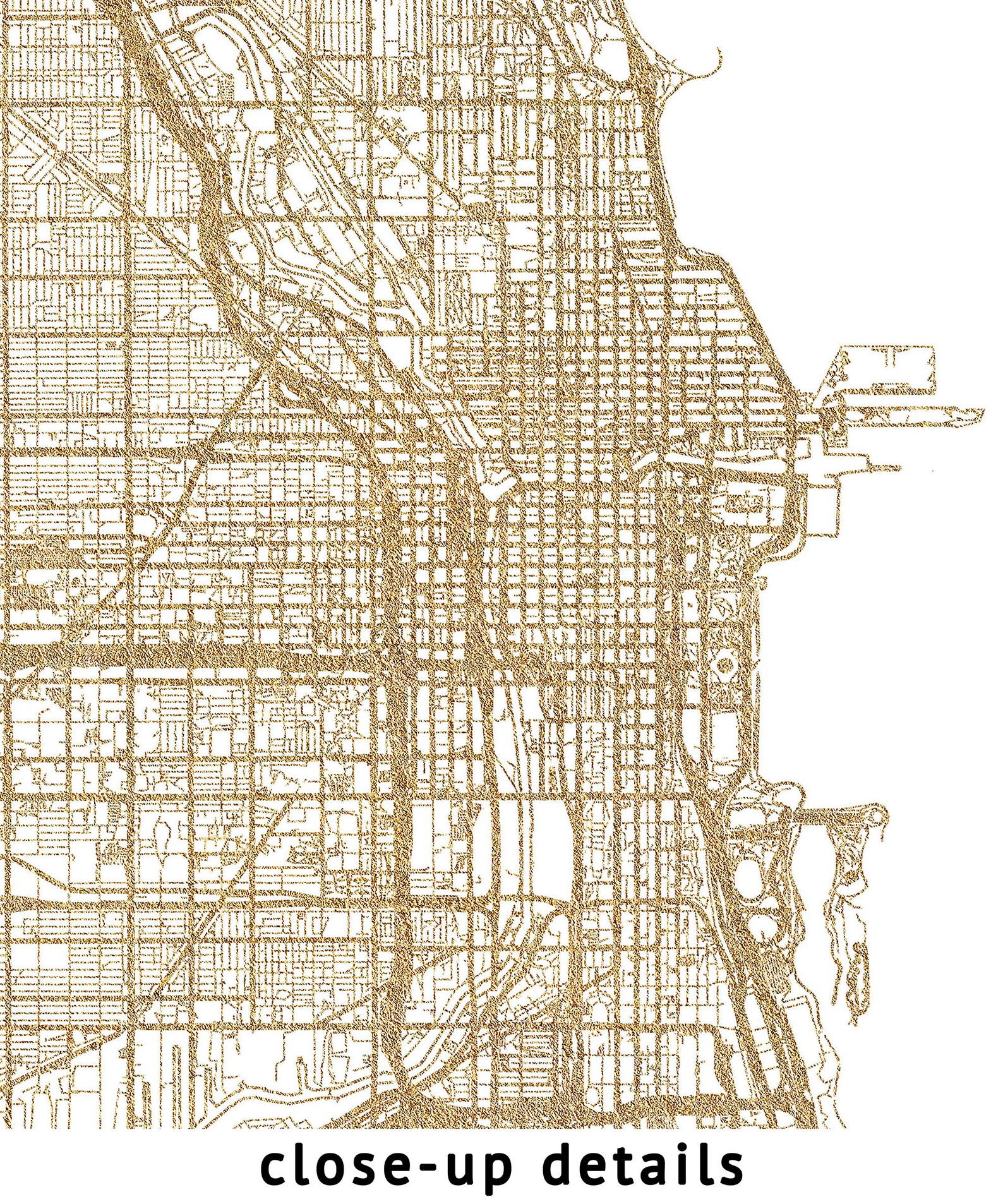 Chicago Map, High Resolution Real Gold Leaf Texture, Coordinates ...