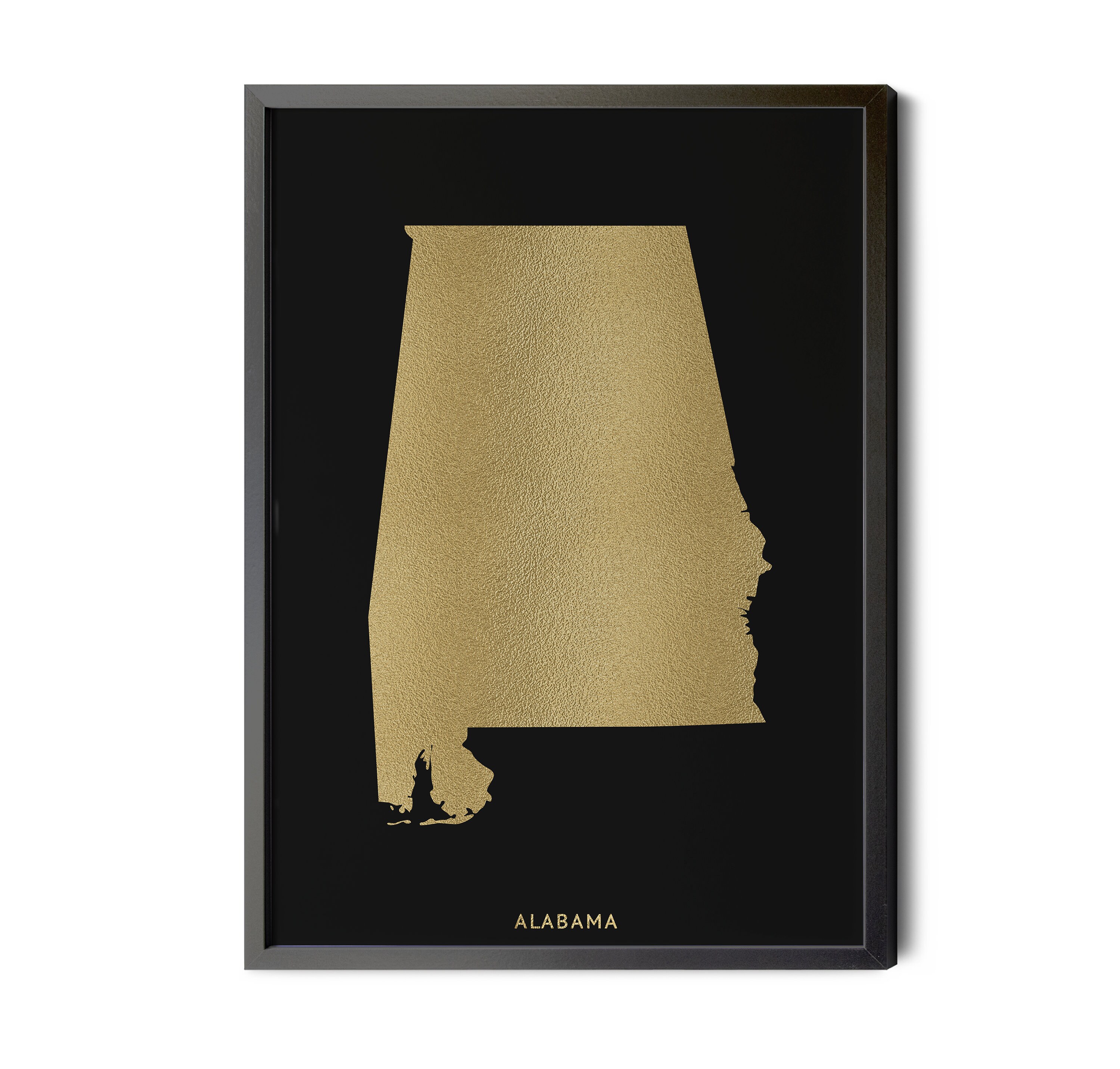 Alabama State Map, Black and Gold Foil Texture, Minimalist State Poster ...