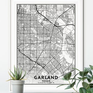 Garland Texas Map, Black and White, Coordinates, Map of Garland ...
