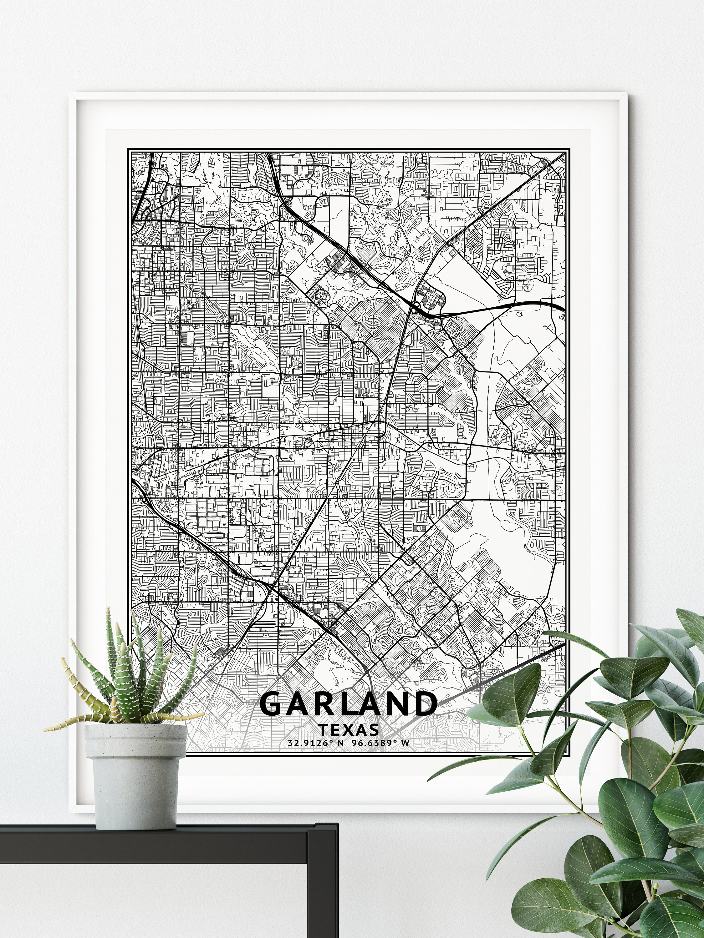 Garland Texas Map Black and White Coordinates Map of - Etsy