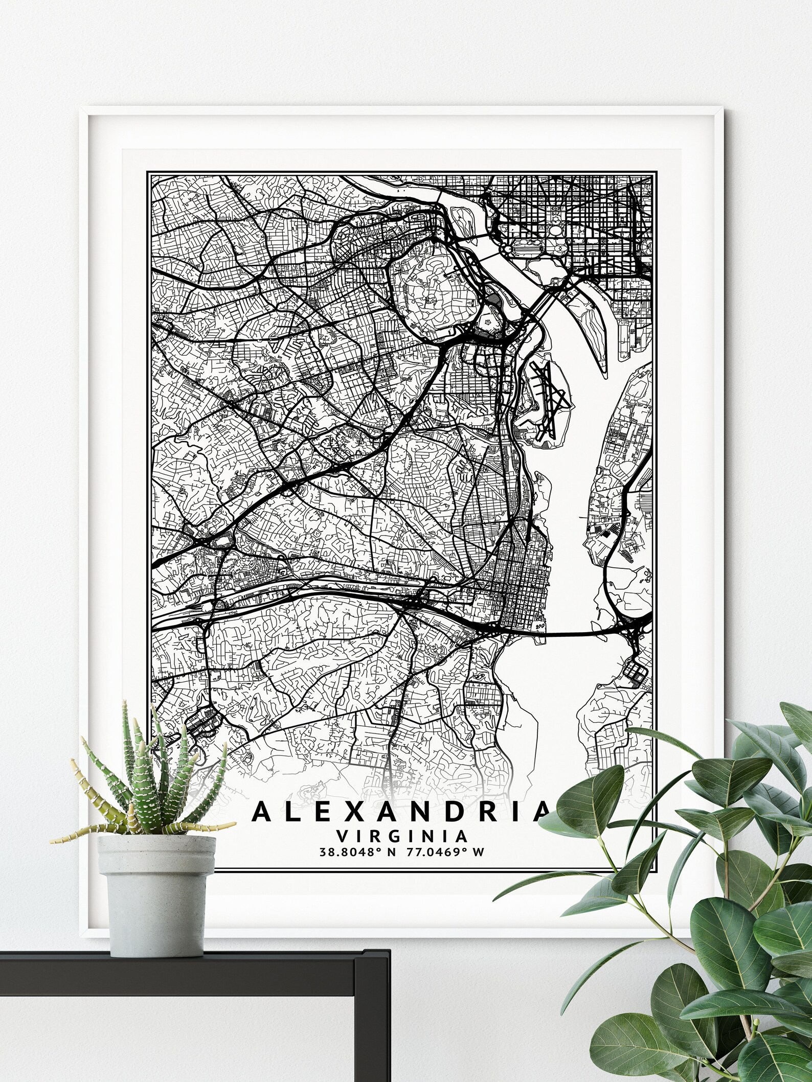 Alexandria Virginia Map Black and White Coordinates Map of | Etsy
