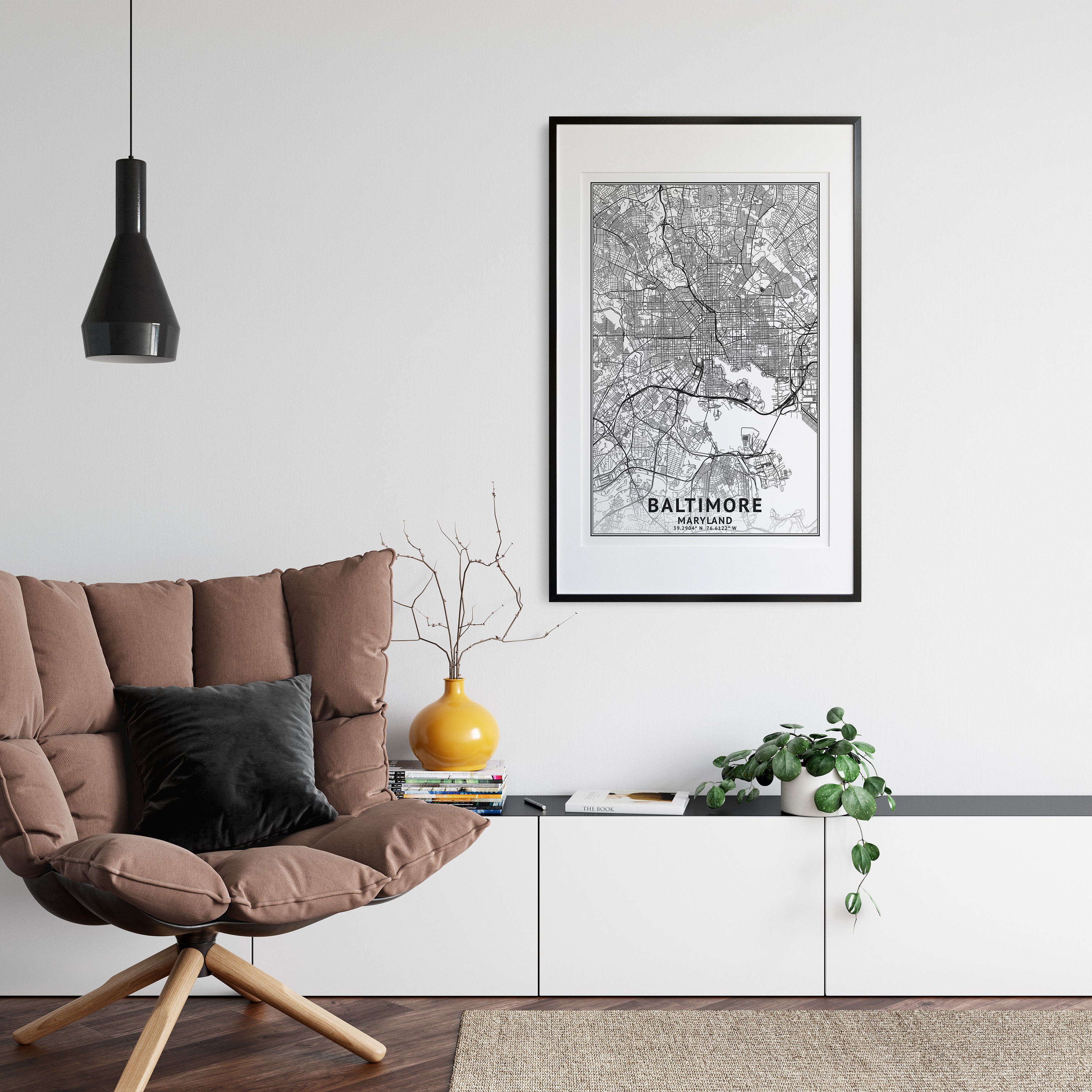 Baltimore Maryland Map, Black and White, Coordinates, Map of Baltimore ...
