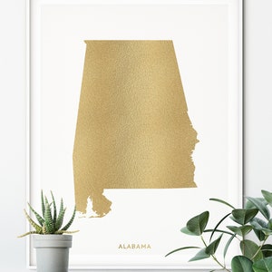 Alabama State Map, Gold Foil Texture, Minimalist State Poster, Alabama ...