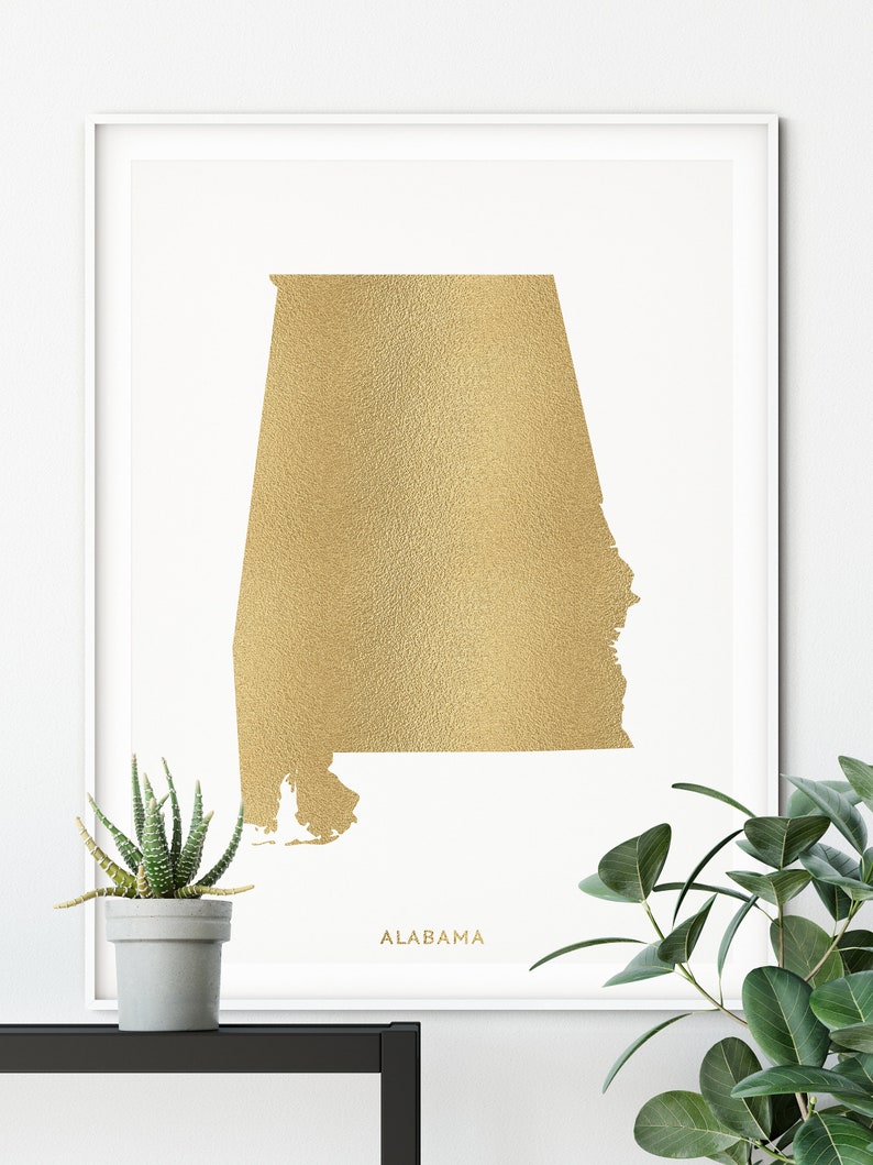 Alabama State Map Gold Foil Texture Minimalist State Poster - Etsy