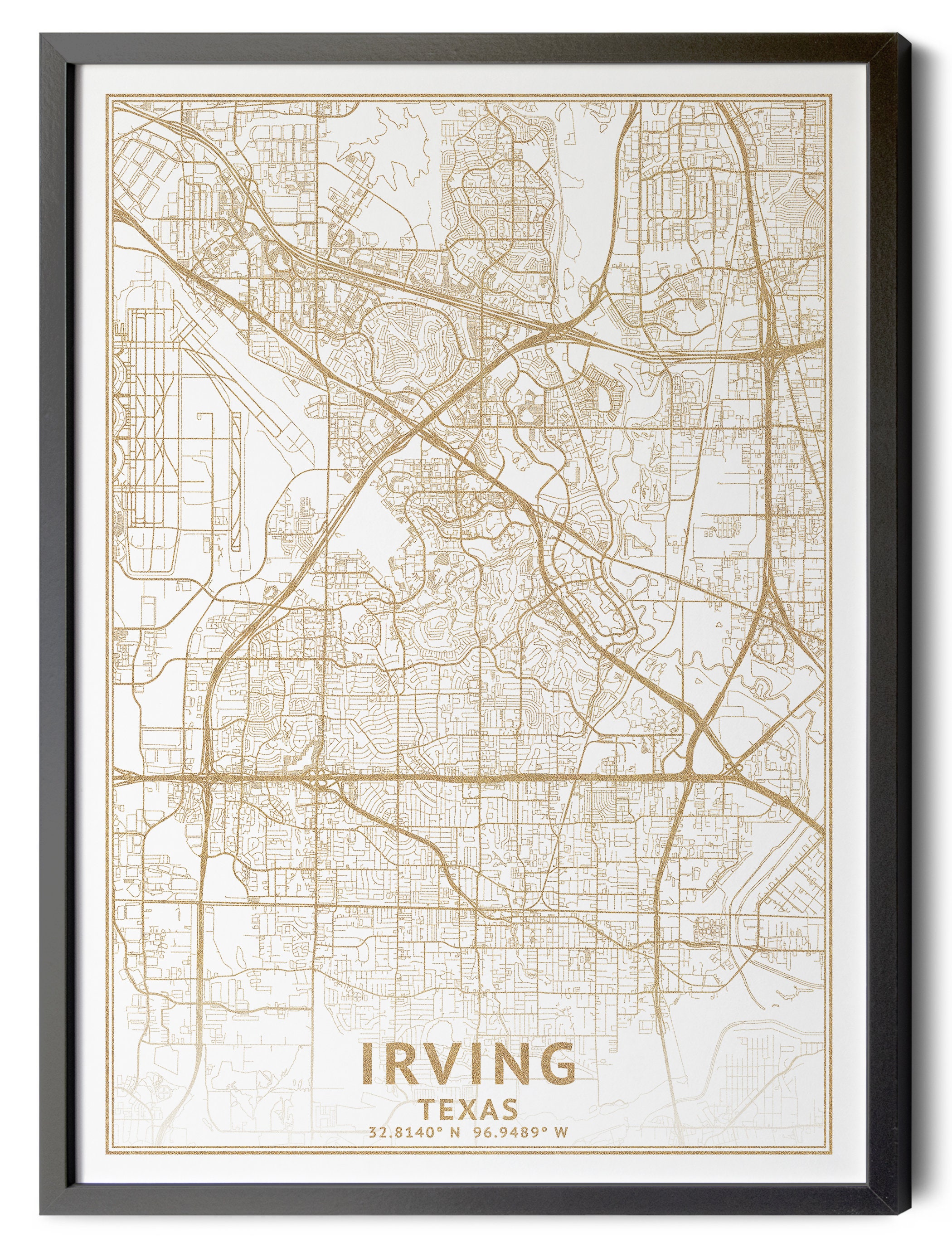Irving Texas Map, High Resolution Real Gold Leaf Texture, Coordinates ...