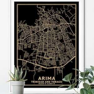 Arima Trinidad and Tobago Map Black High Resolution Real - Etsy
