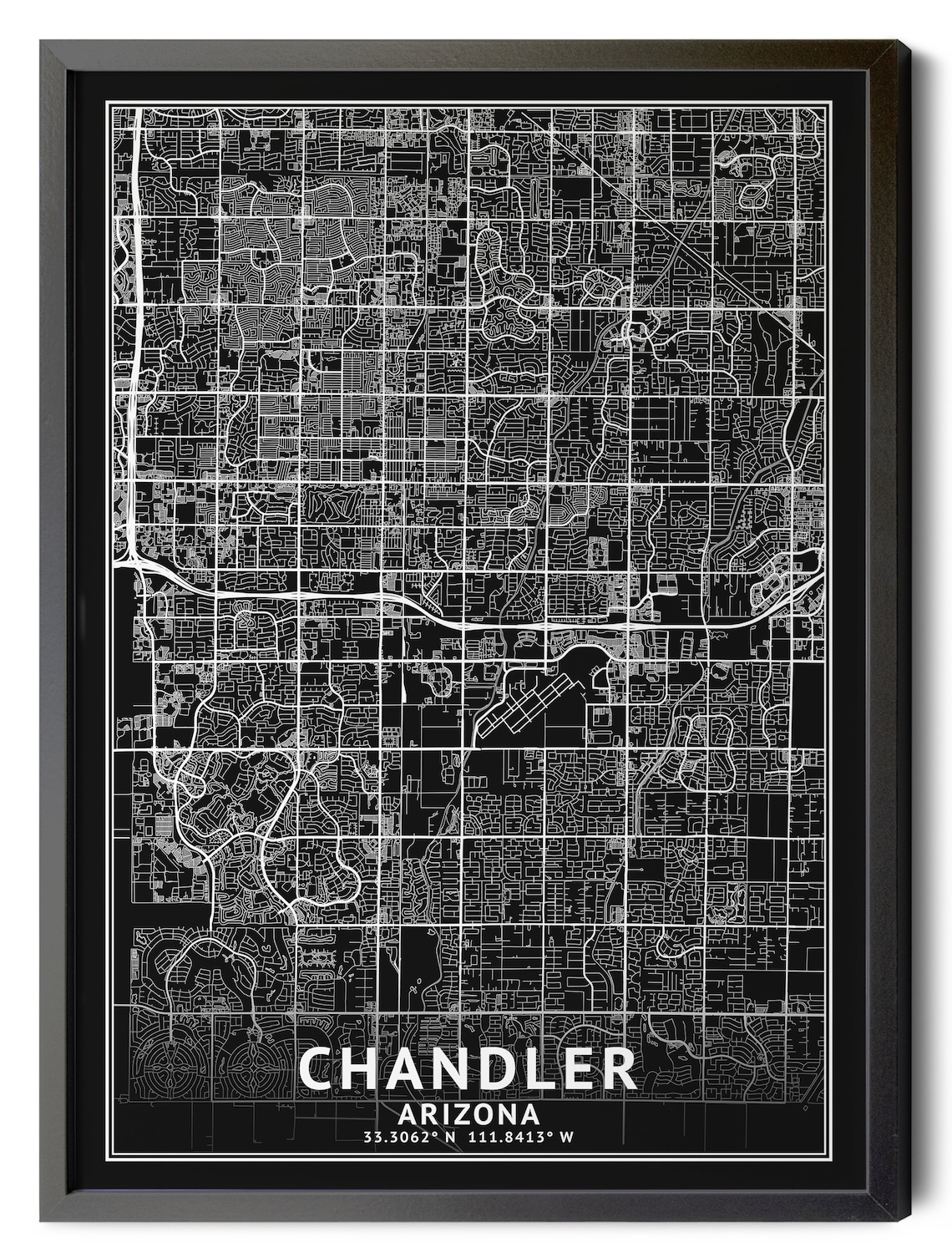 Chandler Arizona Map Black and White Inverted Coordinates | Etsy