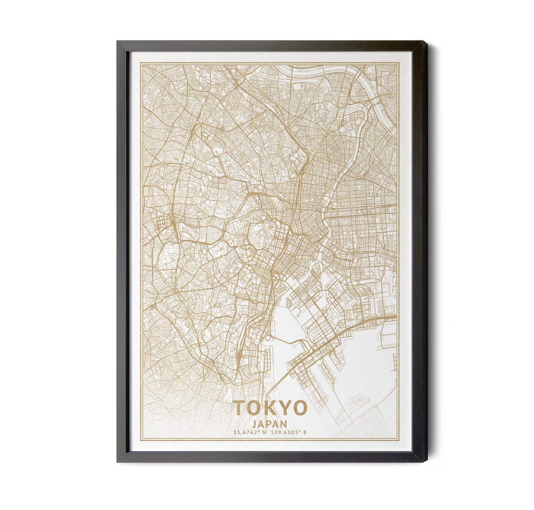 Tokyo Japan Map, High Resolution Real Gold Leaf Texture, Coordinates ...