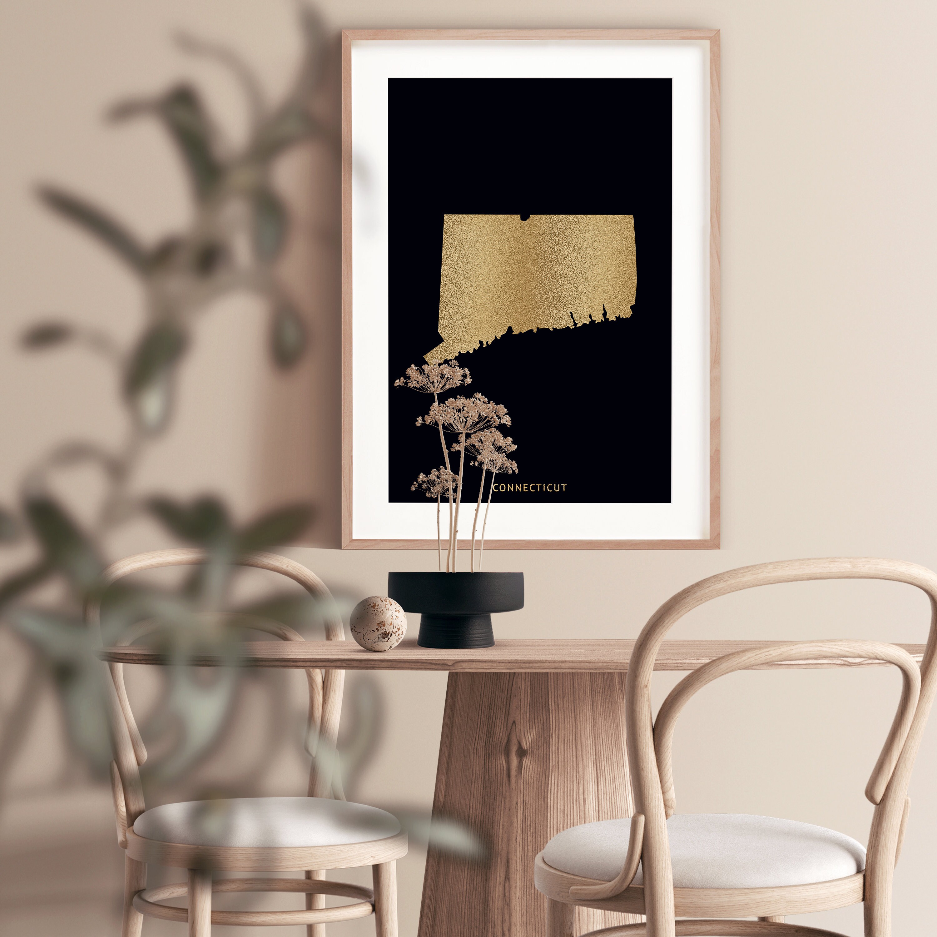 Connecticut Map Black Gold Foil Texture Contemporary CT | Etsy