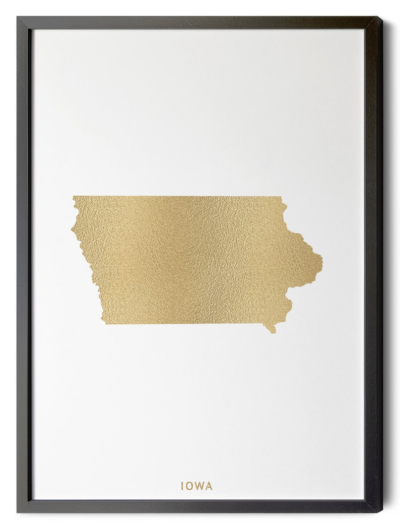 Iowa Map Gold Foil Texture Contemporary Modern Map Art Map - Etsy