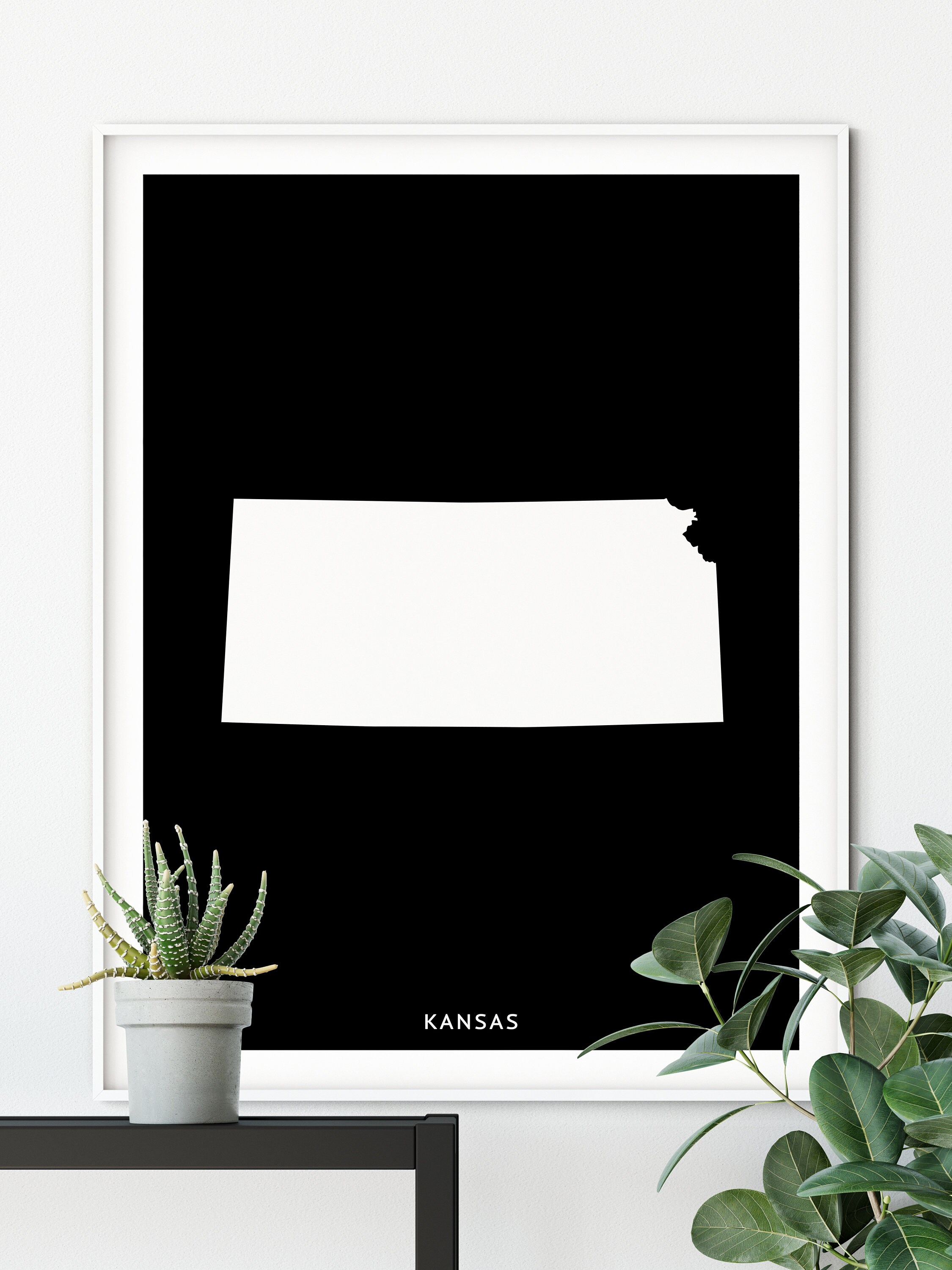 Kansas Map Black and White Inverted Minimalist Map of - Etsy