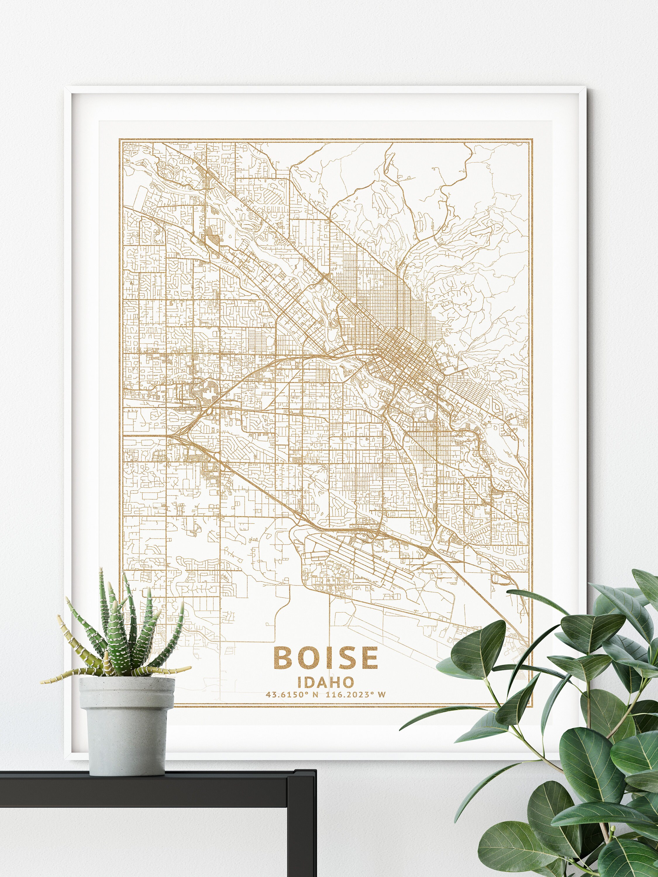 Boise Idaho Map, High Resolution Real Gold Leaf Texture, Coordinates ...