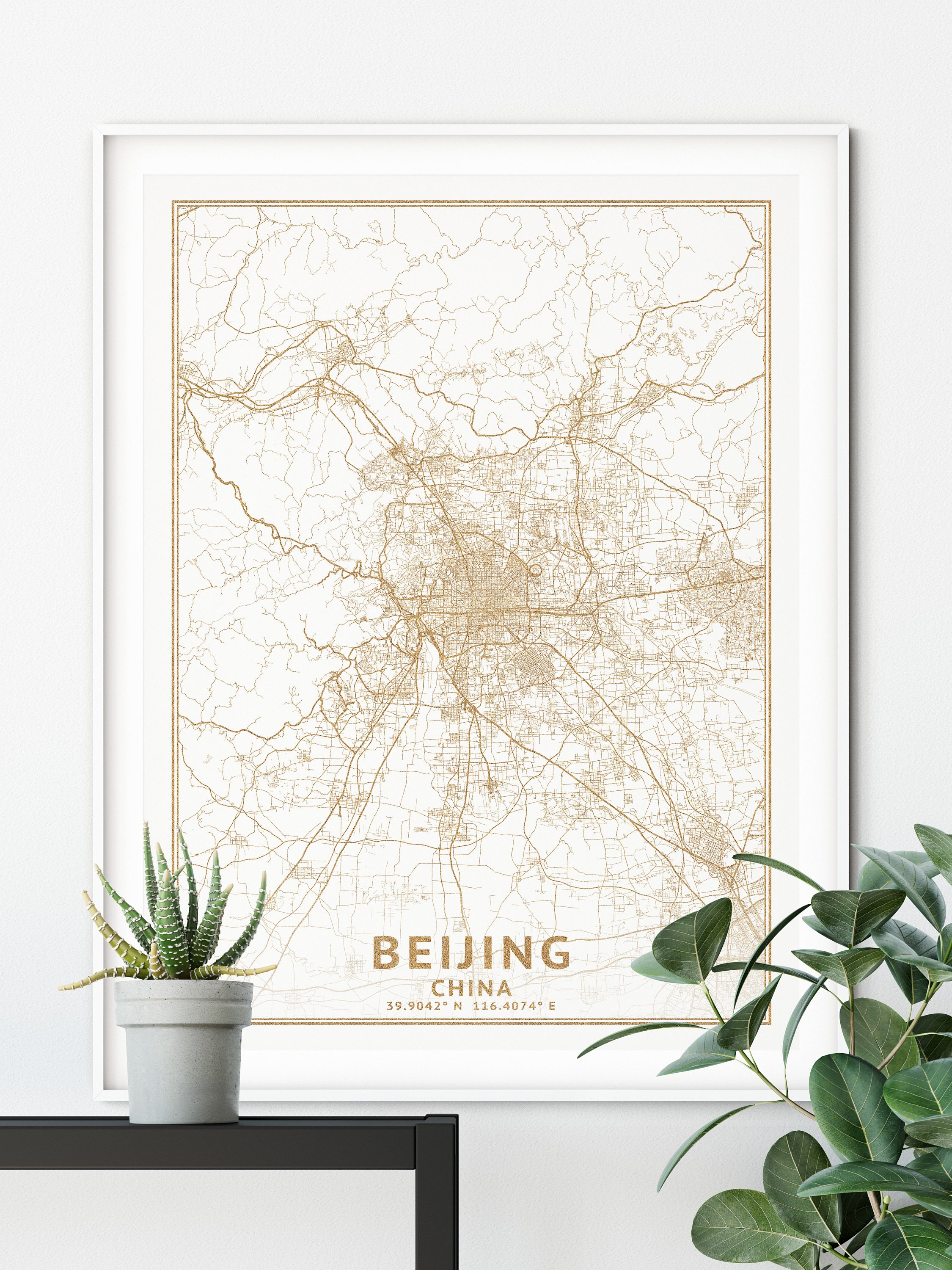 Beijing China Map, High Resolution Real Gold Leaf Texture, Coordinates ...