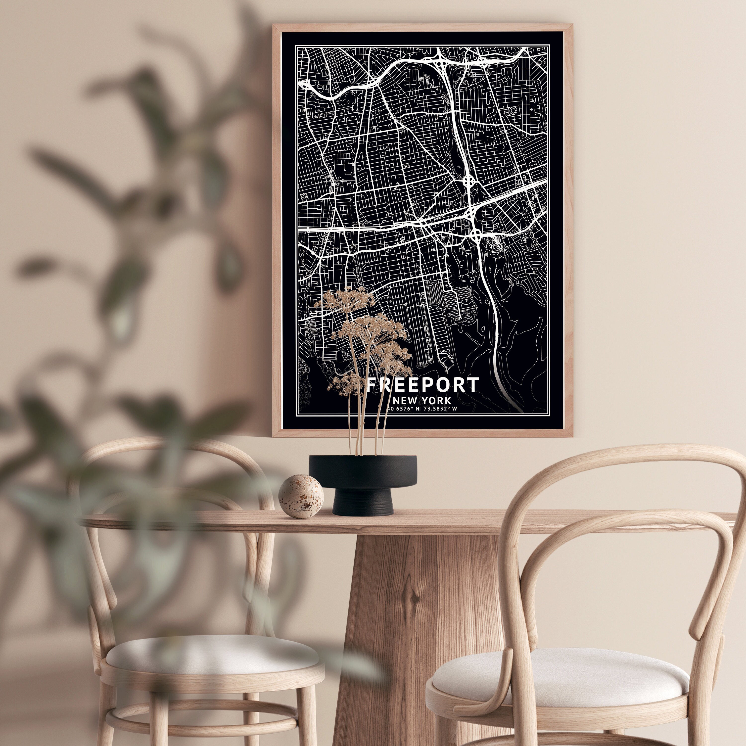 Freeport New York Map, Black and White, Inverted, Coordinates, Map of ...