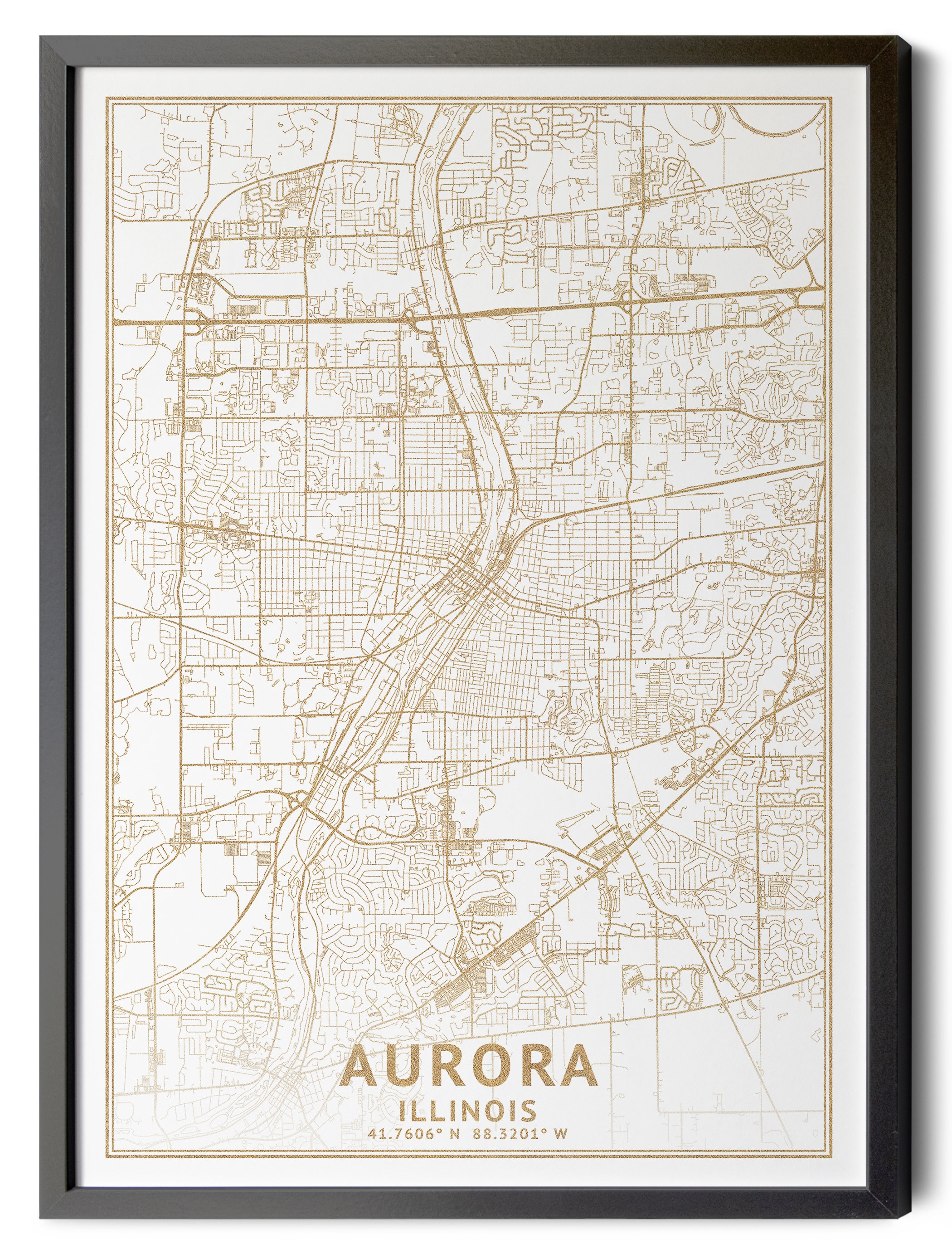 Aurora Illinois Map, High Resolution Real Gold Leaf Texture ...