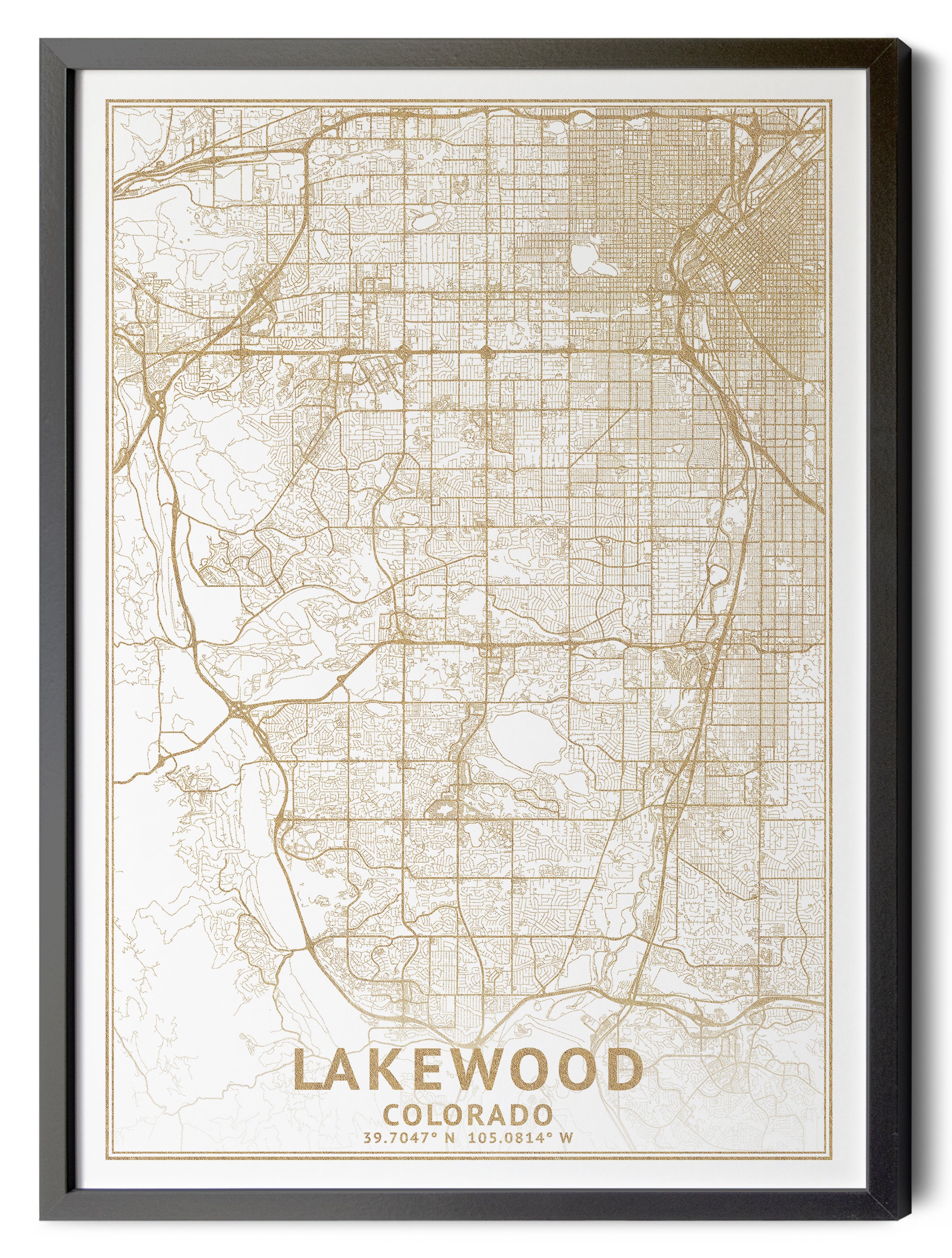 Lakewood Colorado Map, High Resolution Real Gold Leaf Texture ...
