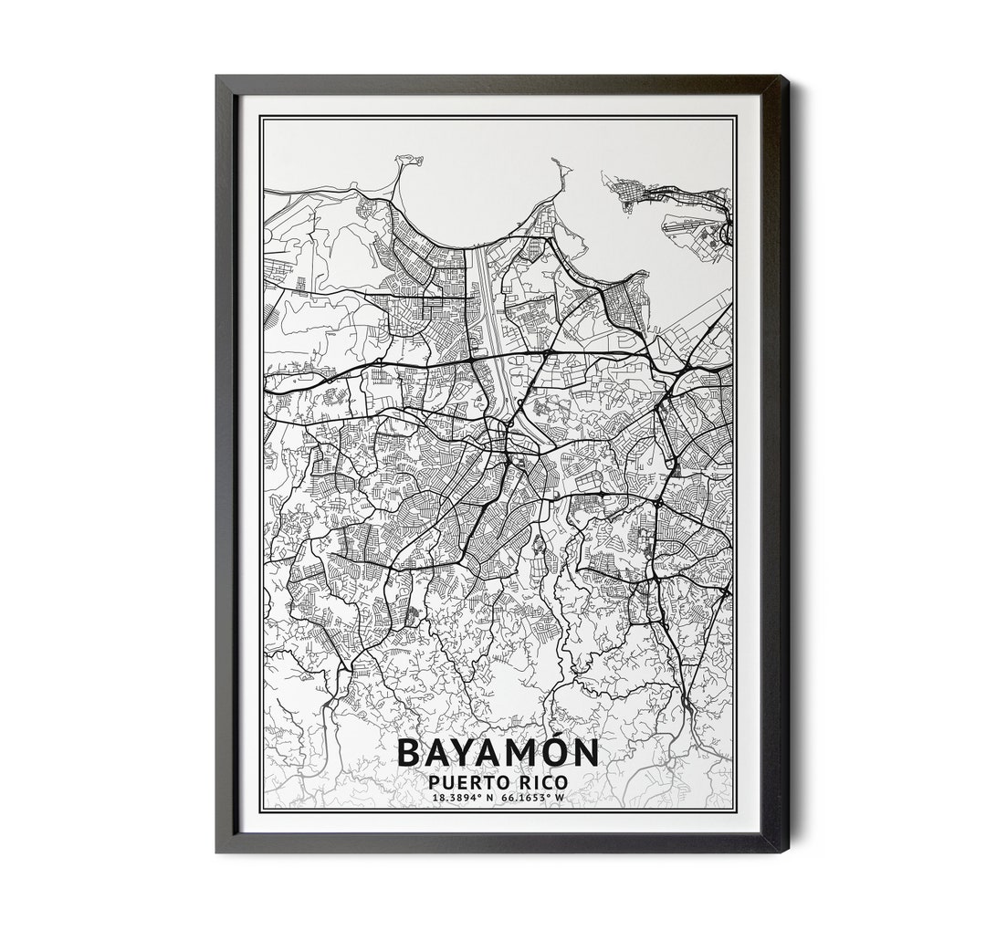 Bayamon Puerto Rico Map, Black and White, Coordinates, Map of Bayamon ...