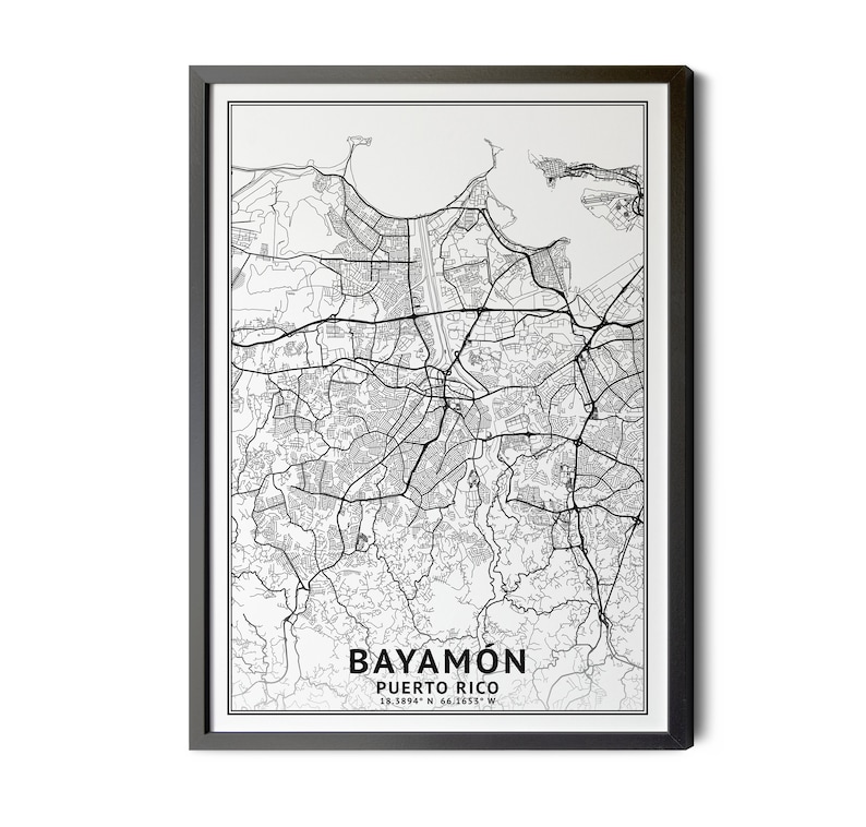 Bayamon Puerto Rico Map, Black and White, Coordinates, Map of Bayamon ...