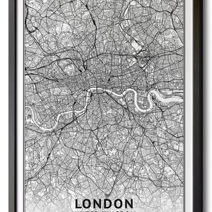 London United Kingdom Map, Black and White, Coordinates, Map of London ...