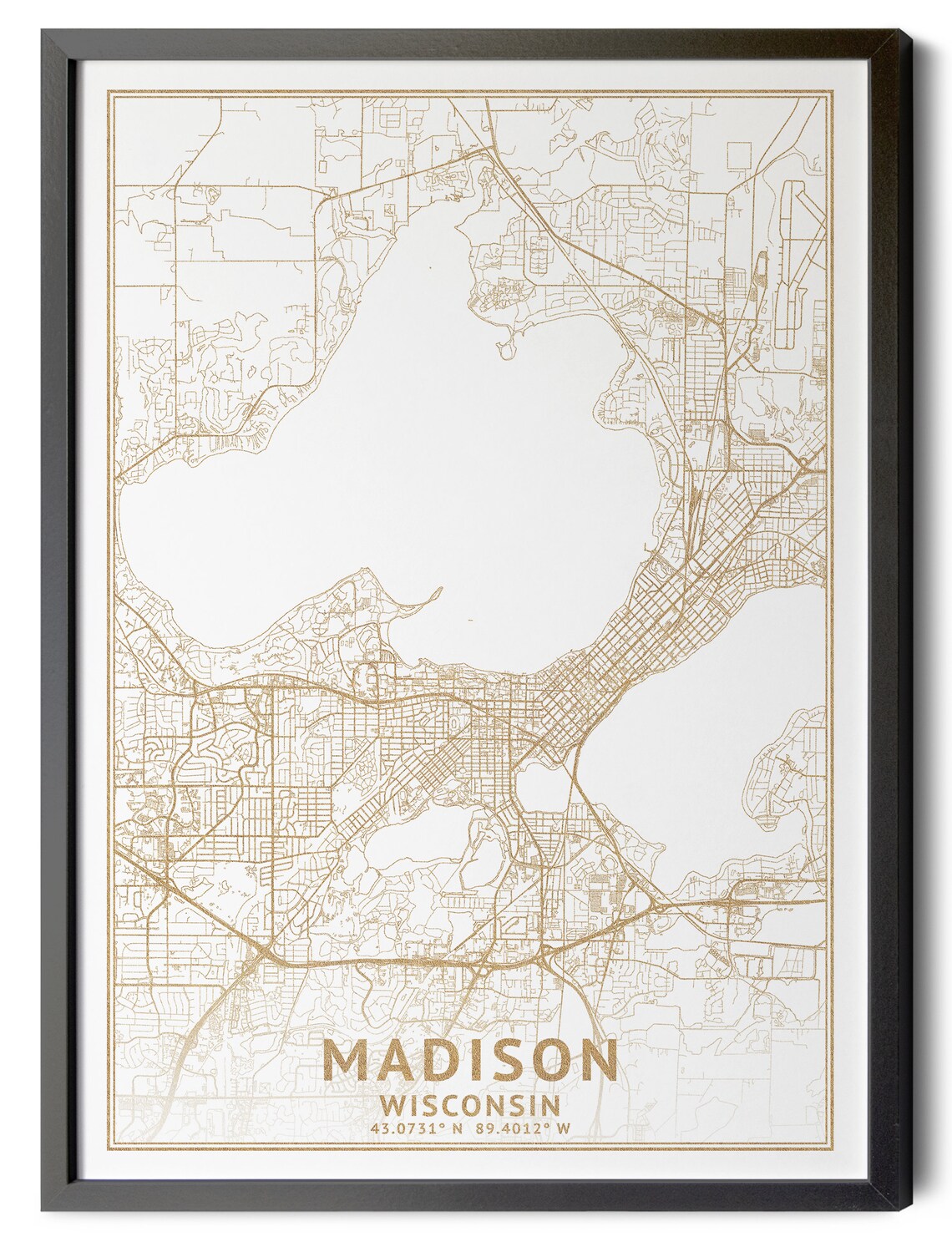 Madison Wisconsin Map, High Resolution Real Gold Leaf Texture ...