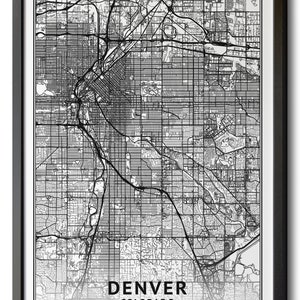 Denver Colorado Map, Black and White, Coordinates, Map of Denver ...