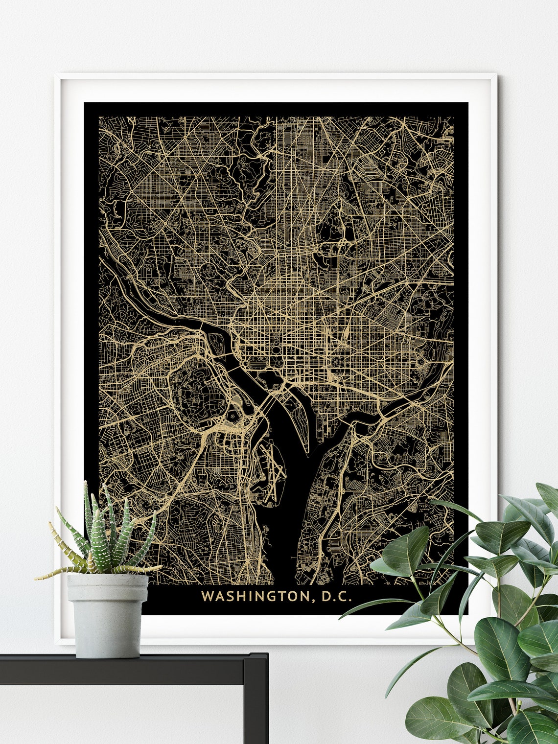 Washington DC Map Black High Resolution Real Gold Leaf - Etsy