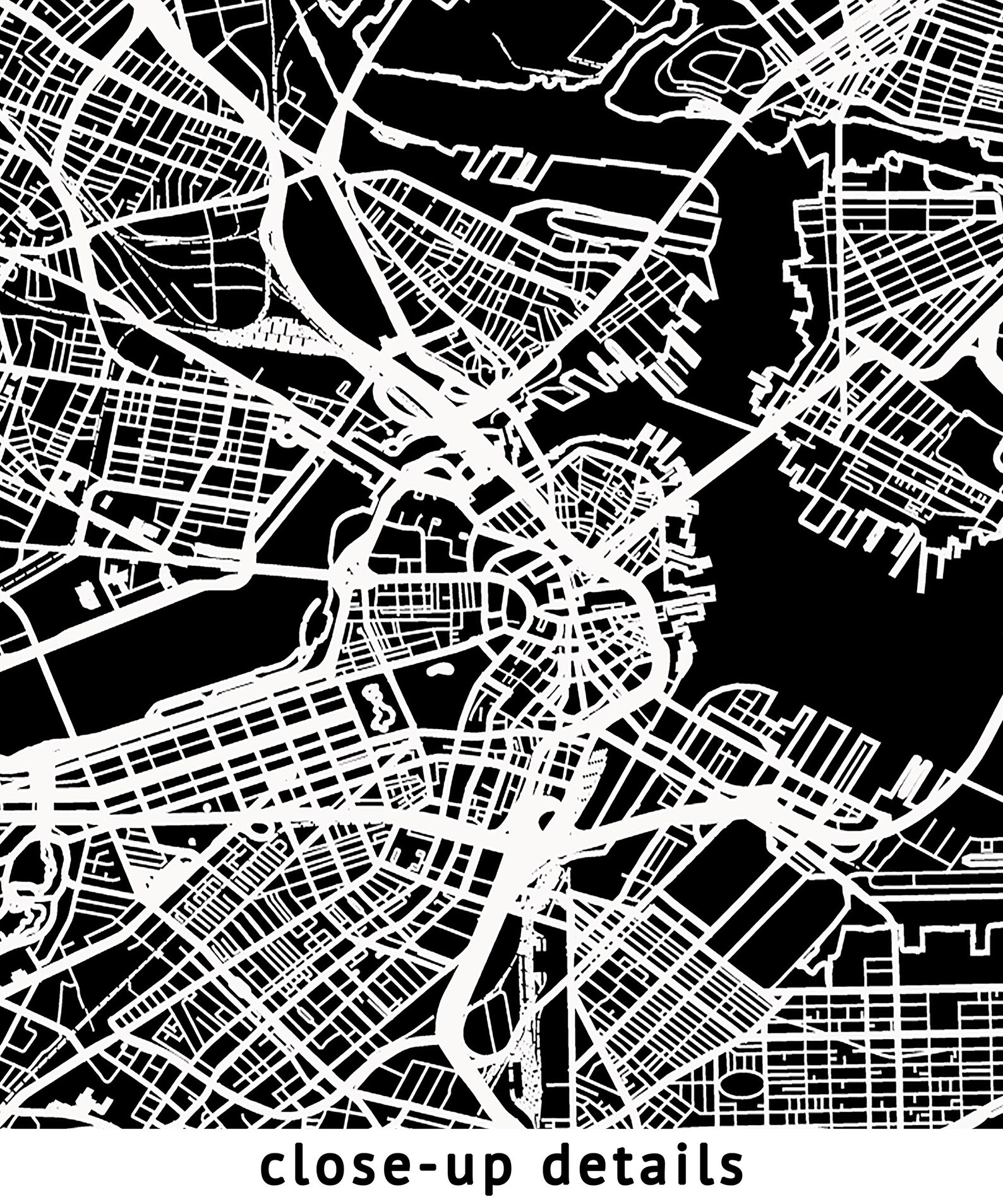 Boston Map, Black and White, Inverted Black, Coordinates, Boston ...