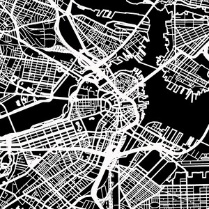 Boston Map, Black and White, Inverted Black, Coordinates, Boston ...
