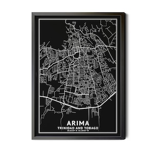 Arima Trinidad and Tobago Map, Black and White, Inverted, Coordinates ...