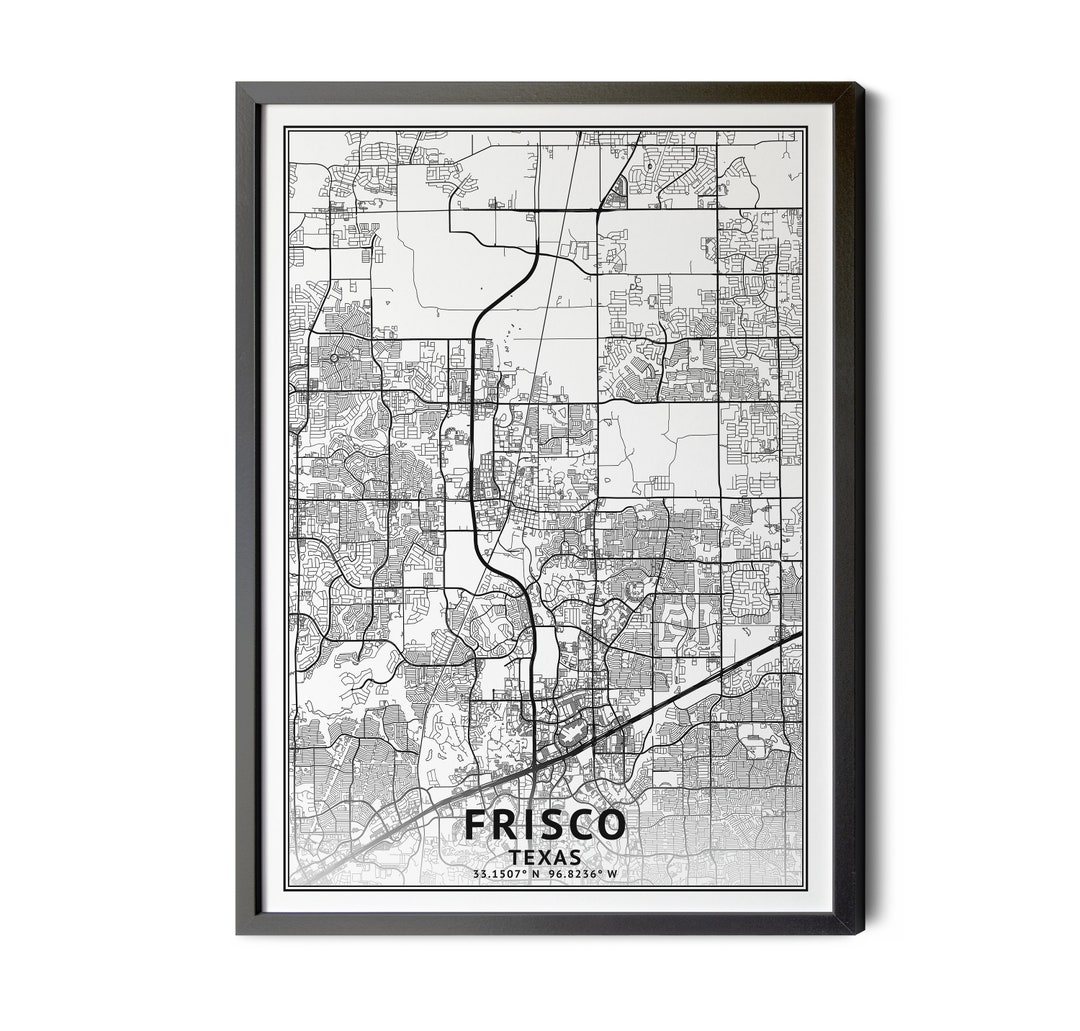 Frisco Texas Map Print, Black and White City Street Map (digital ...