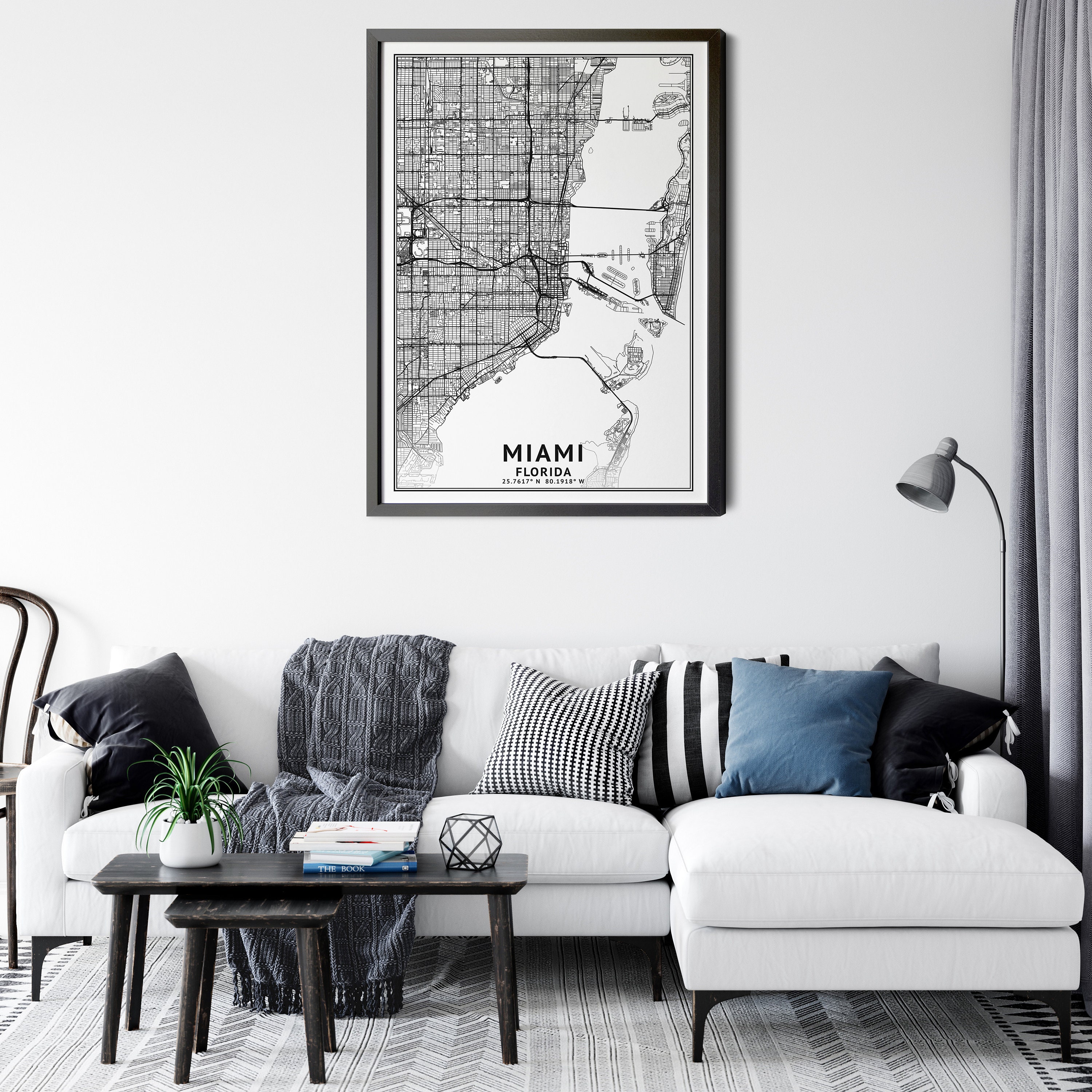 Miami Florida Map, Miami Poster, Coordinates, Minimal Map, Map of Miami ...