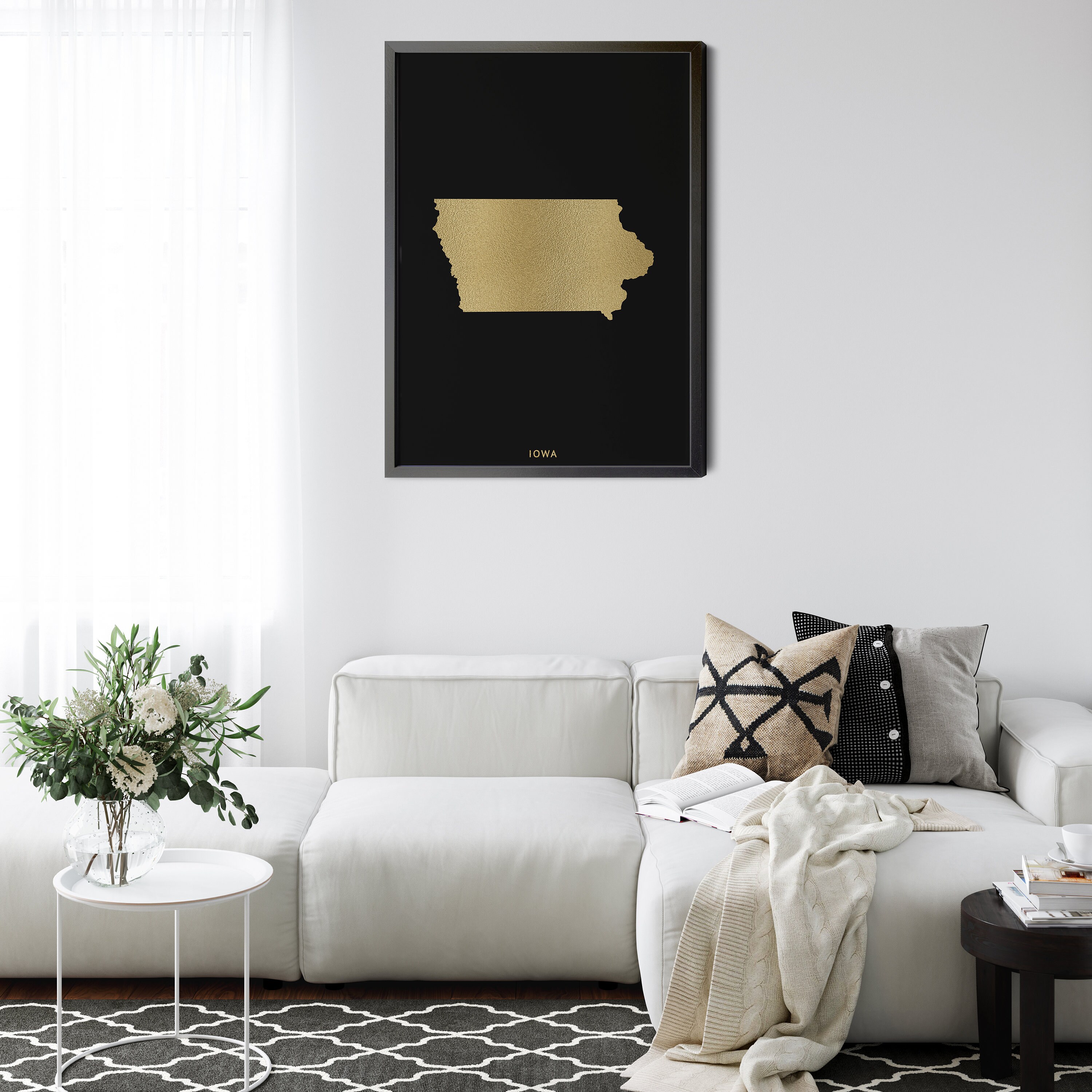 Iowa Map Black Gold Foil Texture Contemporary Modern Map - Etsy