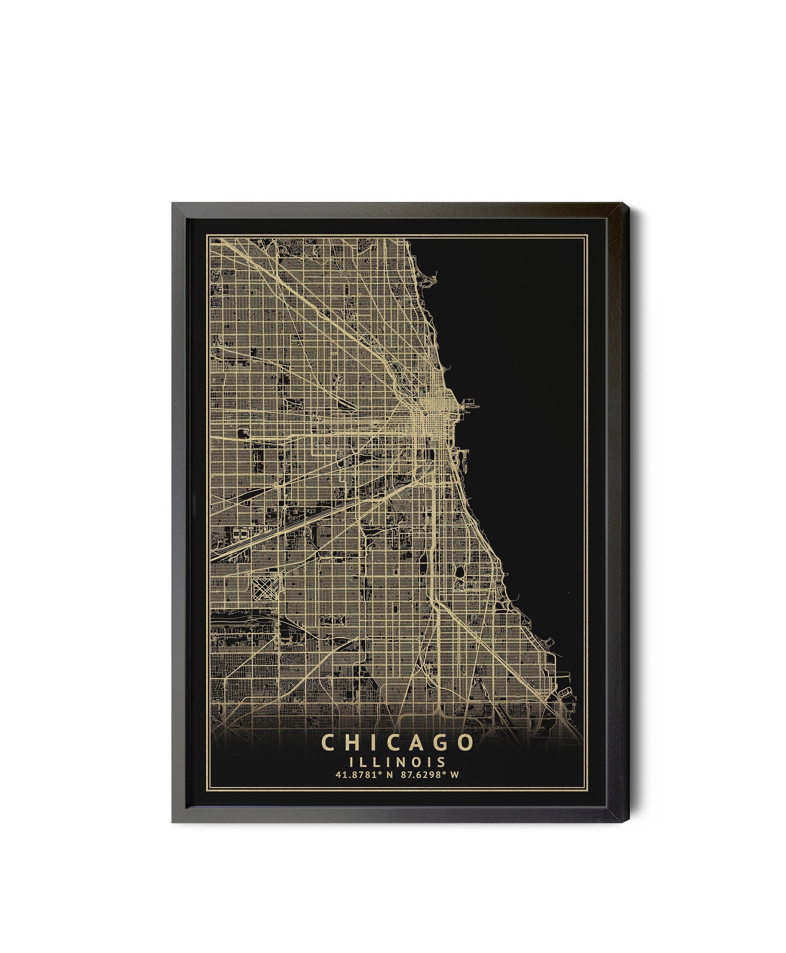 Chicago Map Black Gold High Resolution Real Gold Leaf | Etsy