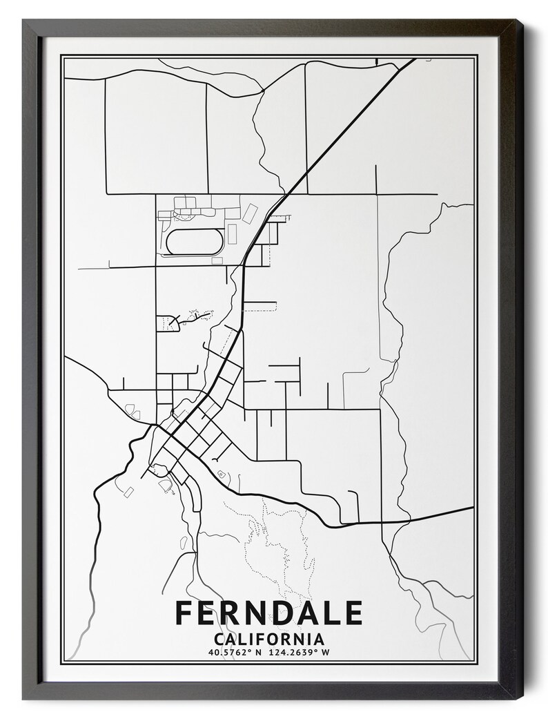 Ferndale California Map, Black and White, Coordinates, Map of Ferndale ...