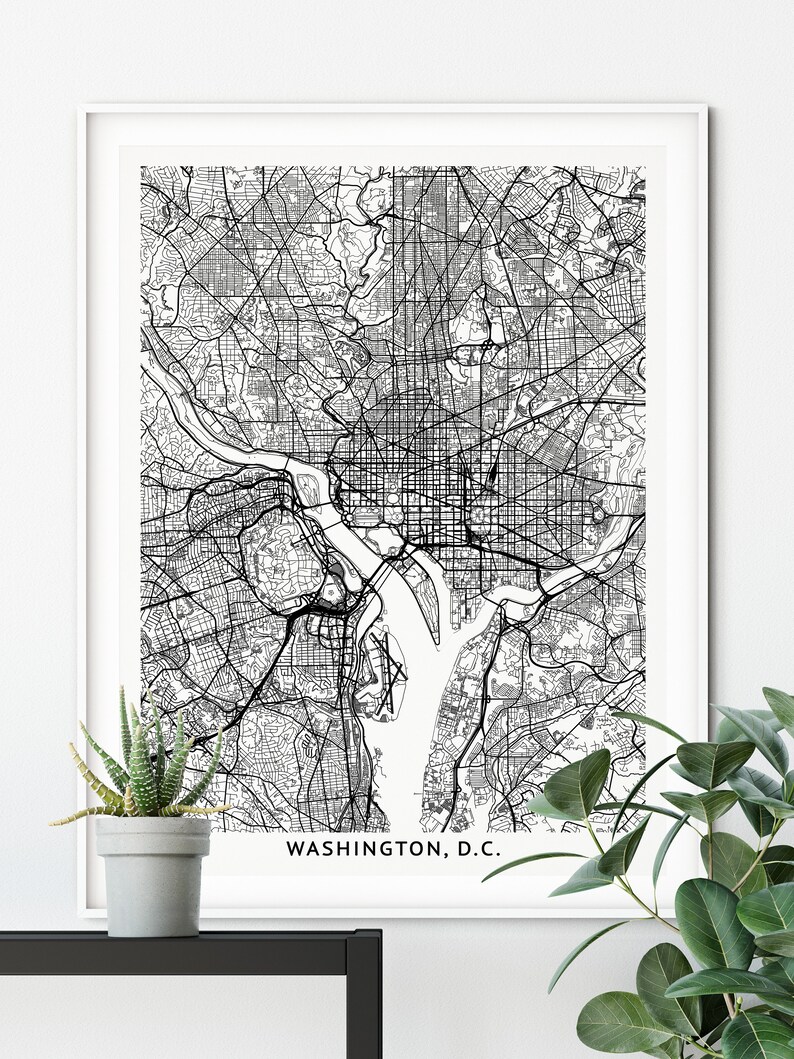 Washington DC Map, Black and White, Washington DC Poster, City Street ...