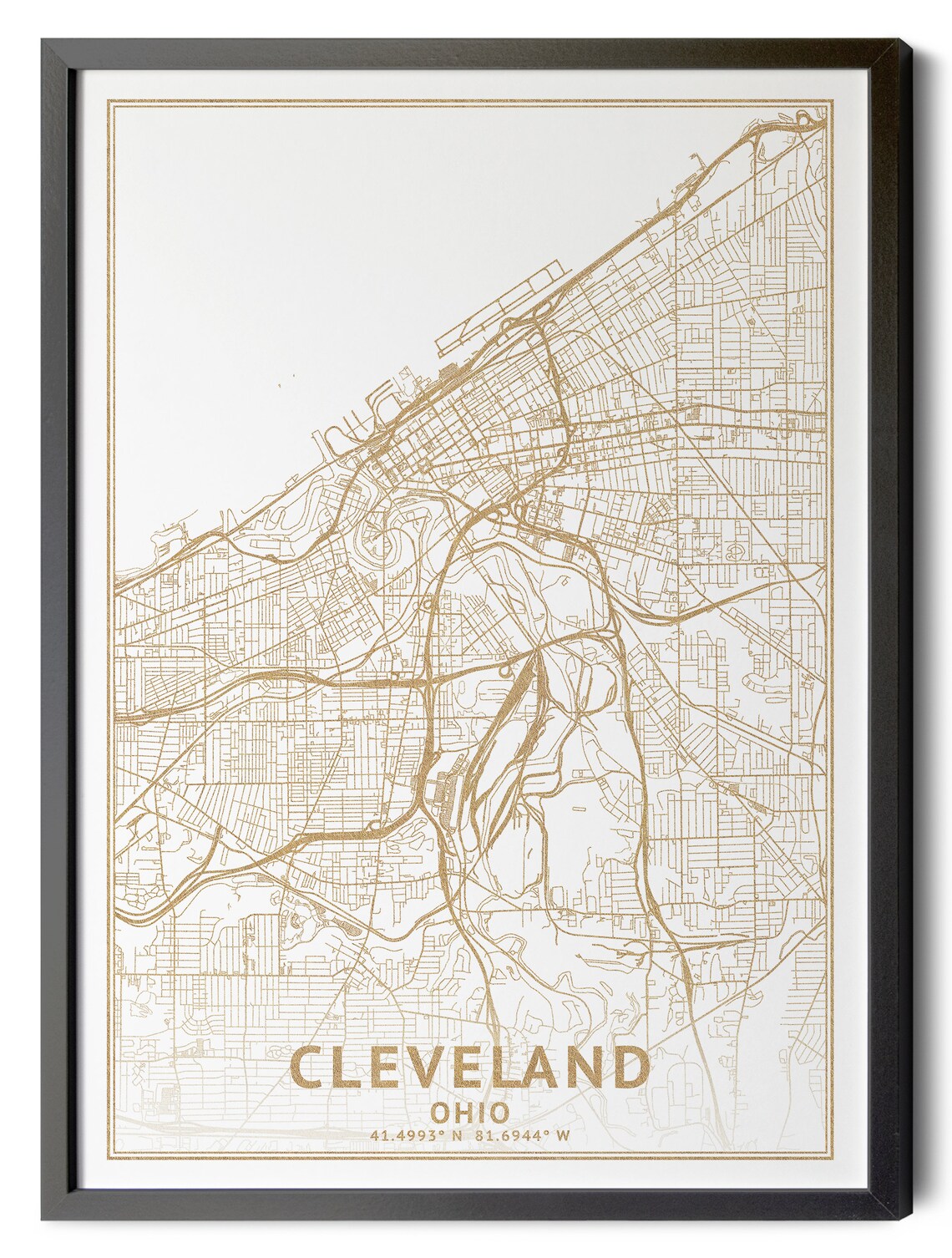 Cleveland Ohio Map, High Resolution Real Gold Leaf Texture, Coordinates ...
