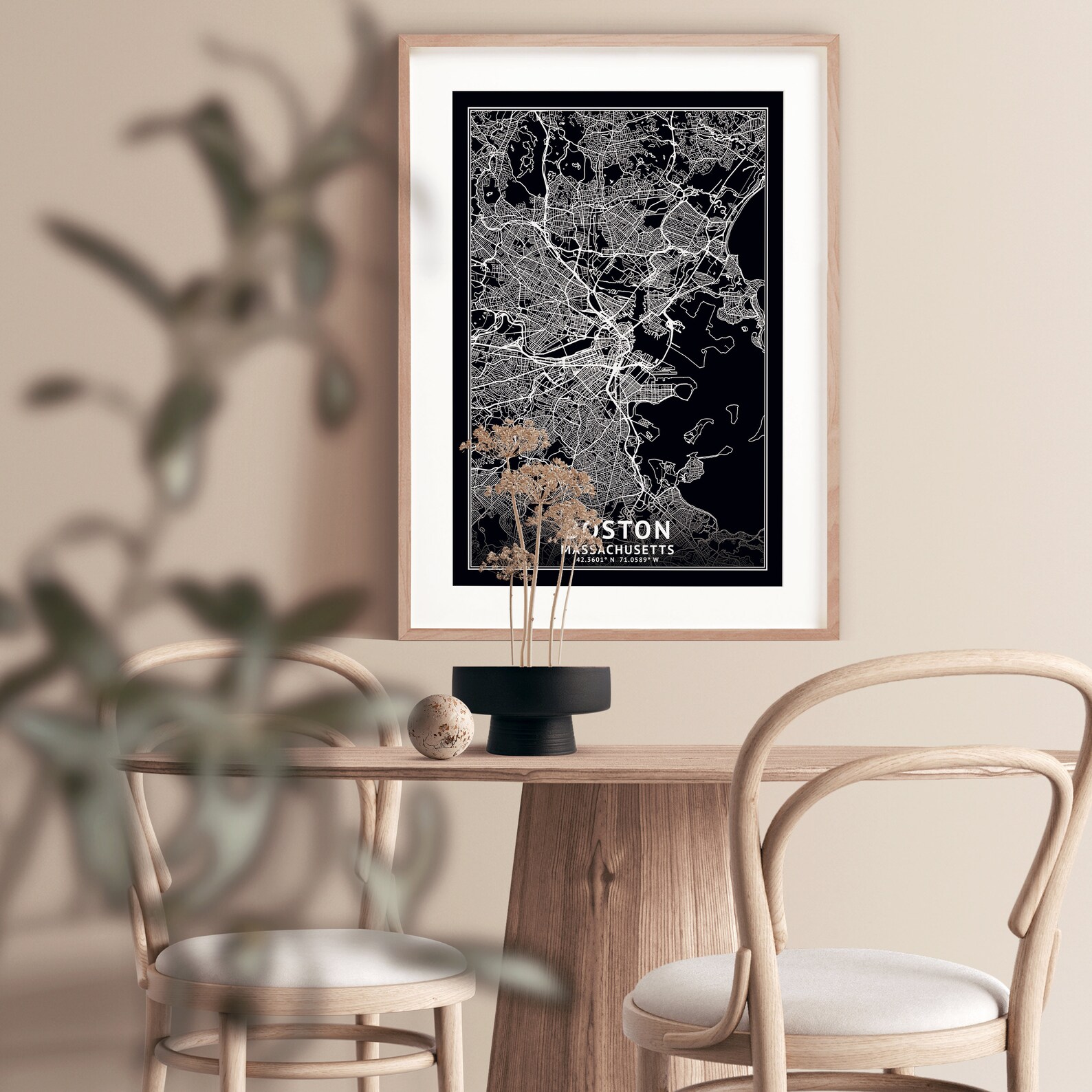 Boston Map Black and White Inverted Black Coordinates - Etsy
