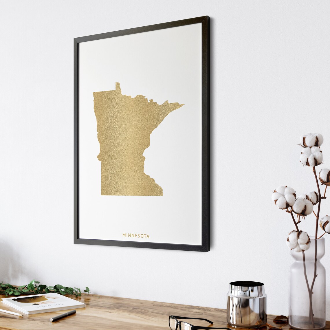 Minnesota Map Gold Foil Texture Contemporary Minnesota Wall | Etsy