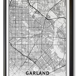 Garland Texas Map, Black and White, Coordinates, Map of Garland ...