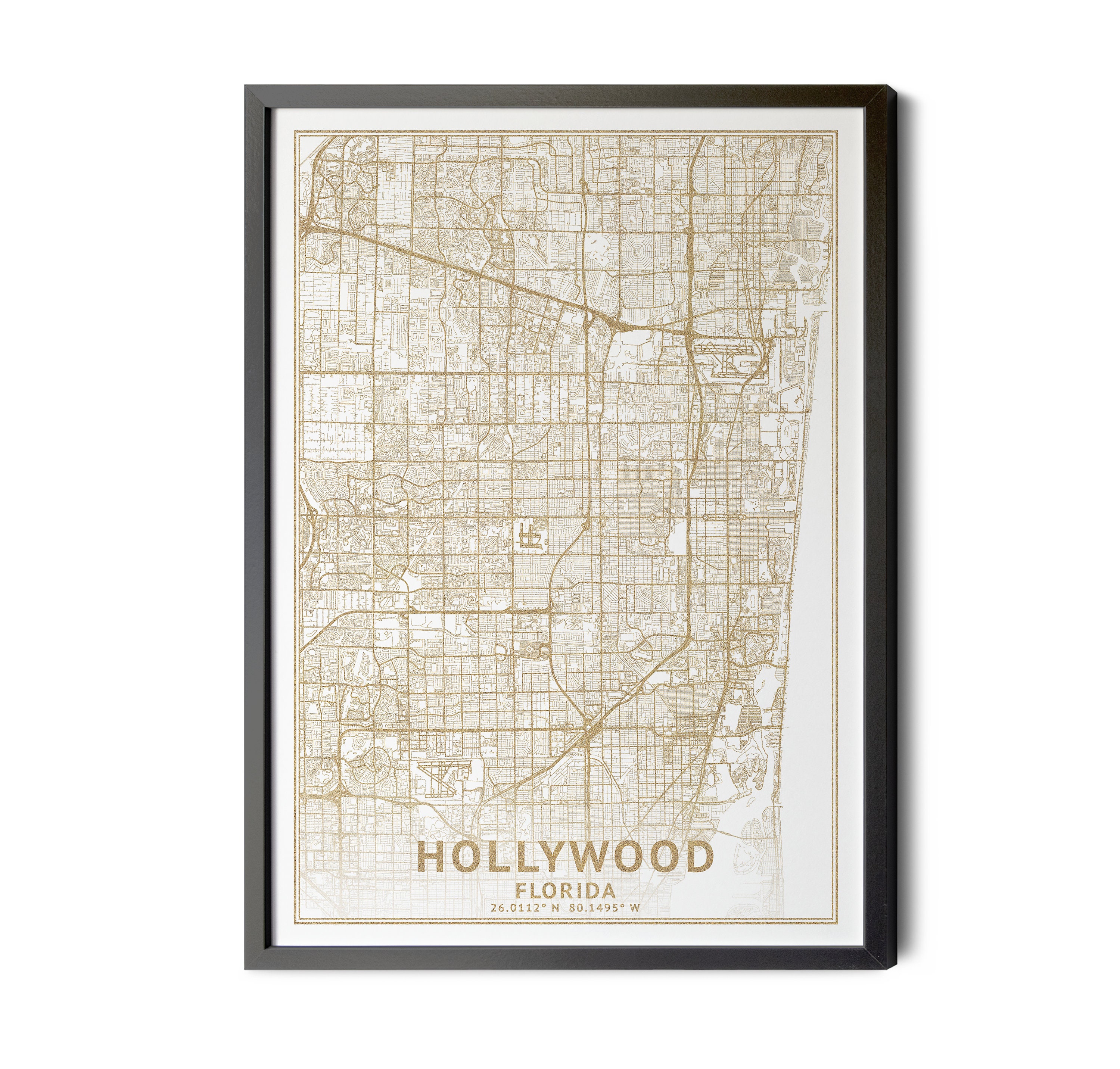 Hollywood Florida Map, High Resolution Real Gold Leaf Texture ...