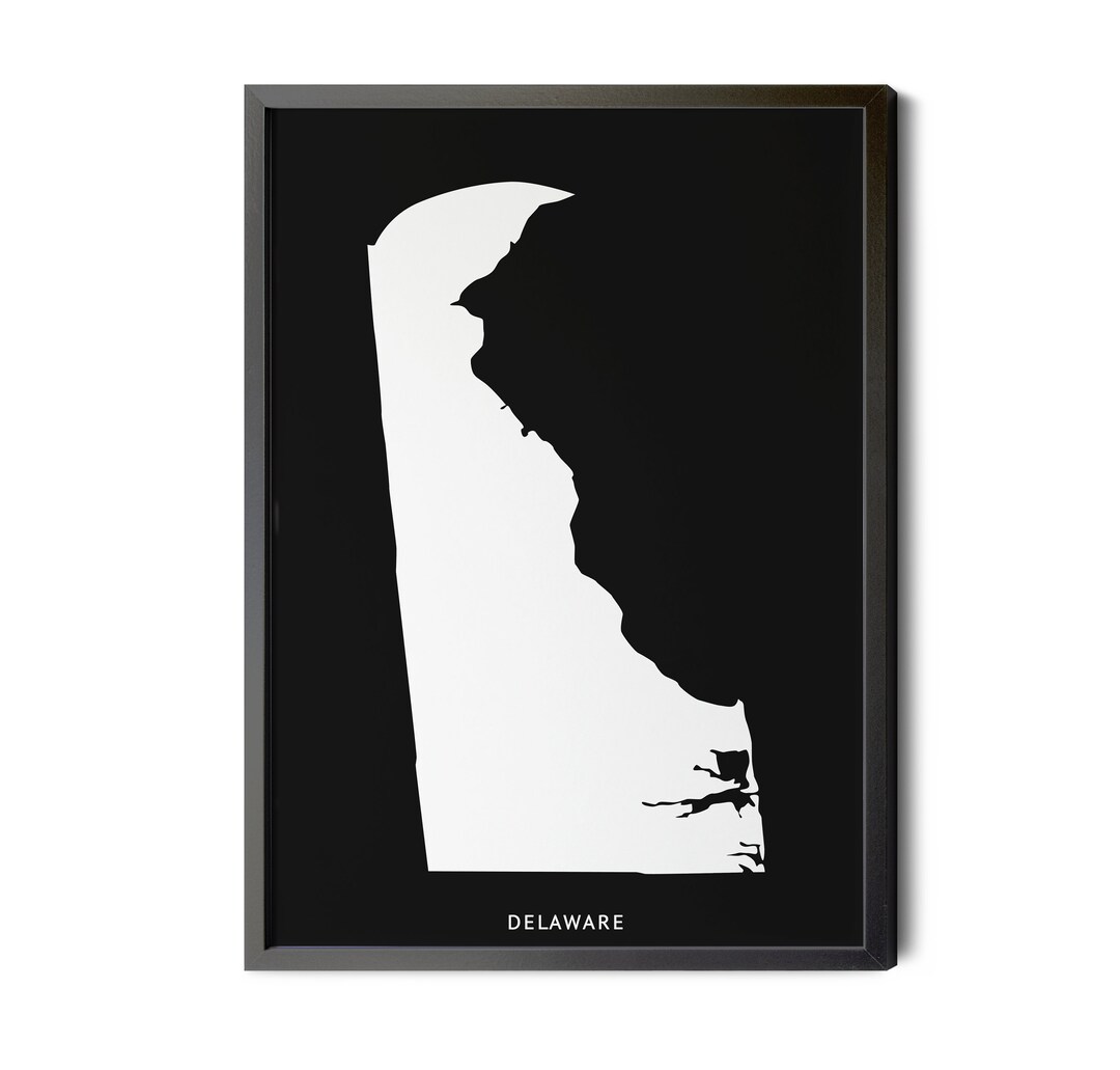 Delaware Map Print, Black and White Minimalist Inverted Silhouette ...