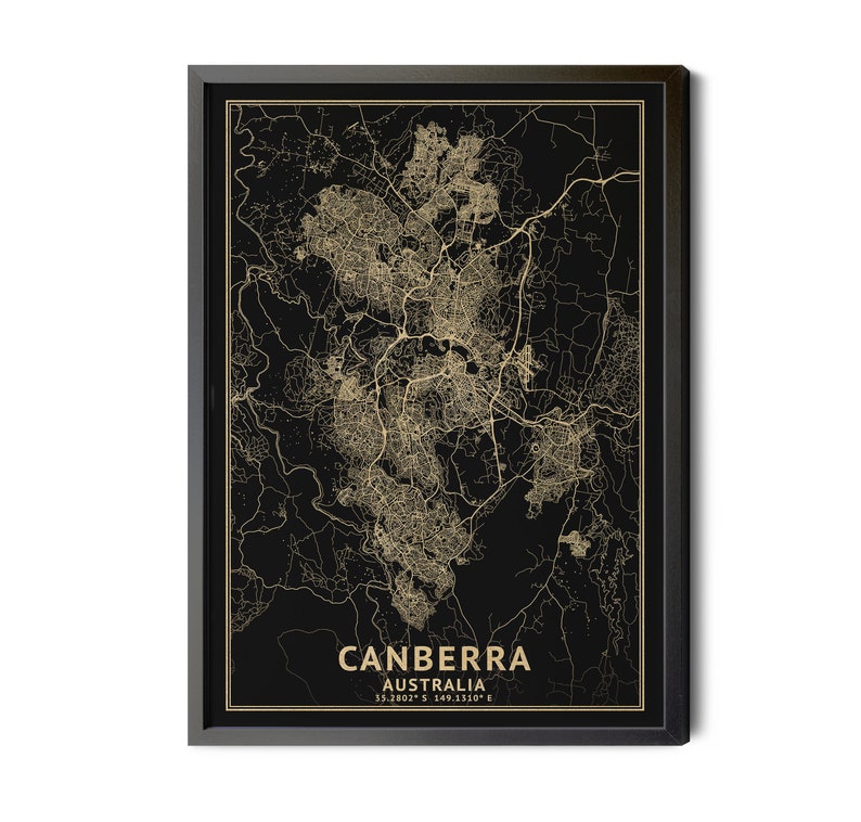 Canberra Australia, Map, Black, High Resolution Real Gold Leaf Texture ...