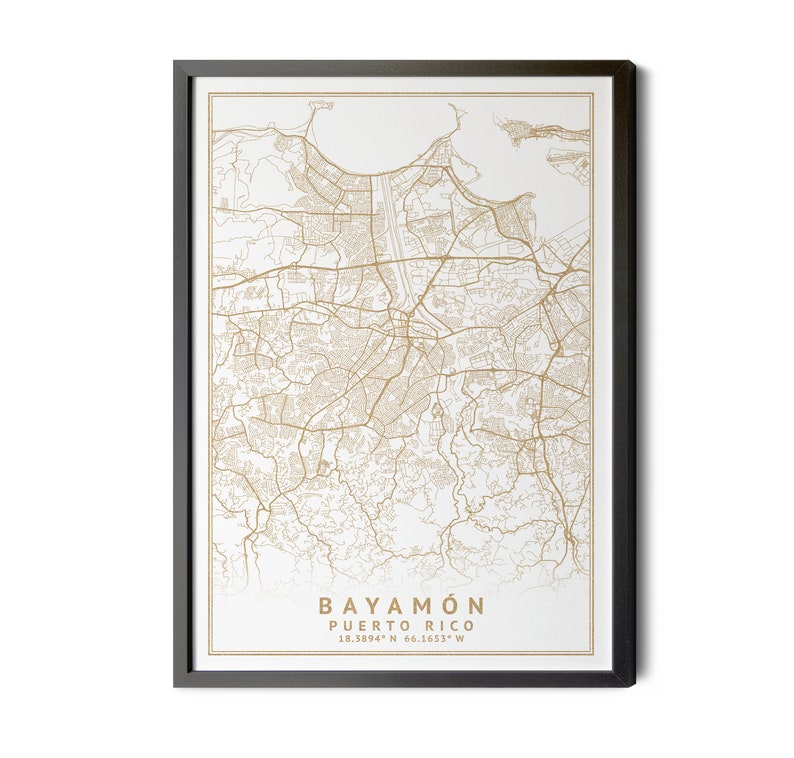 Bayamon Puerto Rico Map High Resolution Real Gold Leaf | Etsy