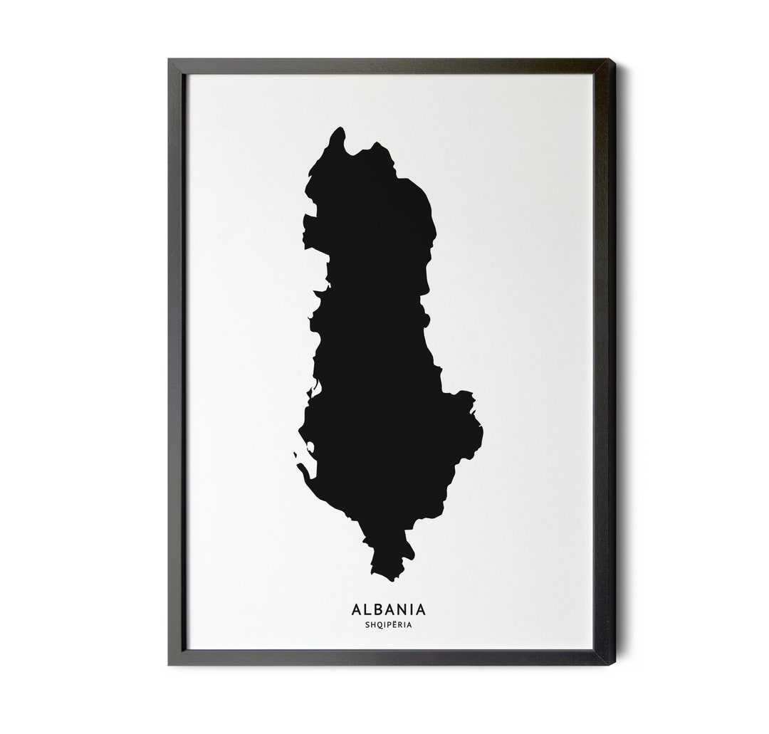 Albania, Shqipëria, Map, Black and White, Minimalist, English and ...