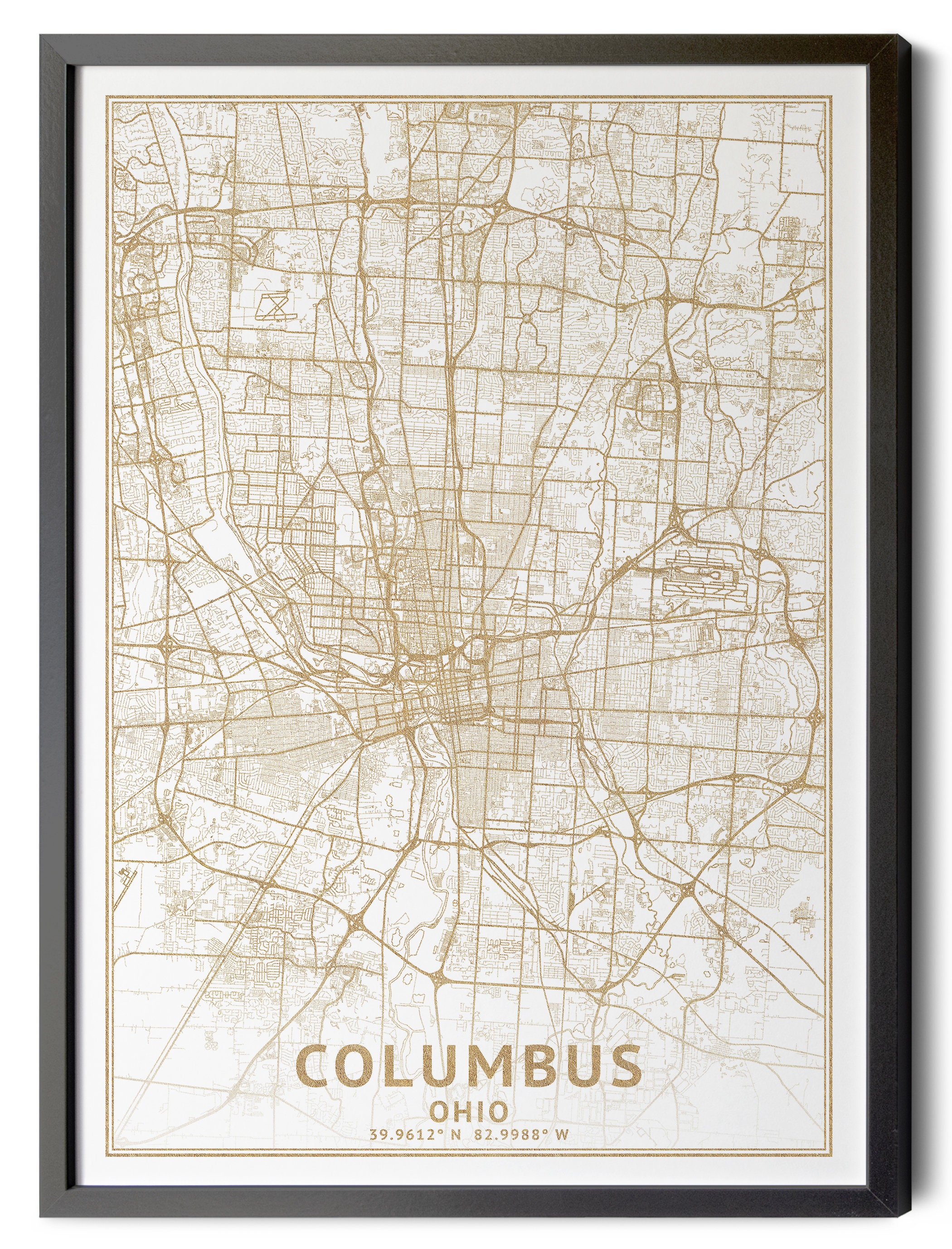 Columbus Ohio Map, High Resolution Real Gold Leaf Texture, Coordinates ...